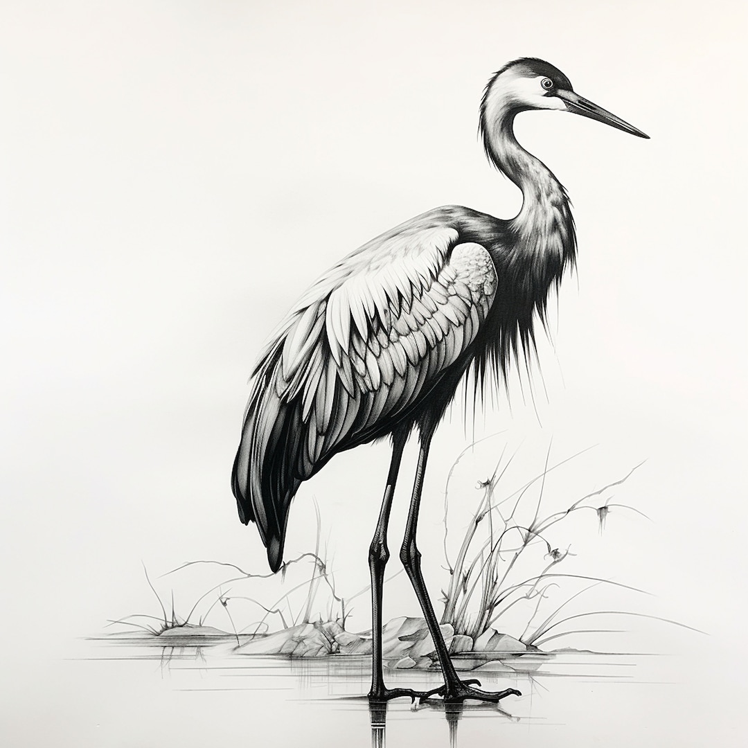 Crane Illustration: Wild Bird Clip Art for Logo, Stencil (SVG, PNG ...