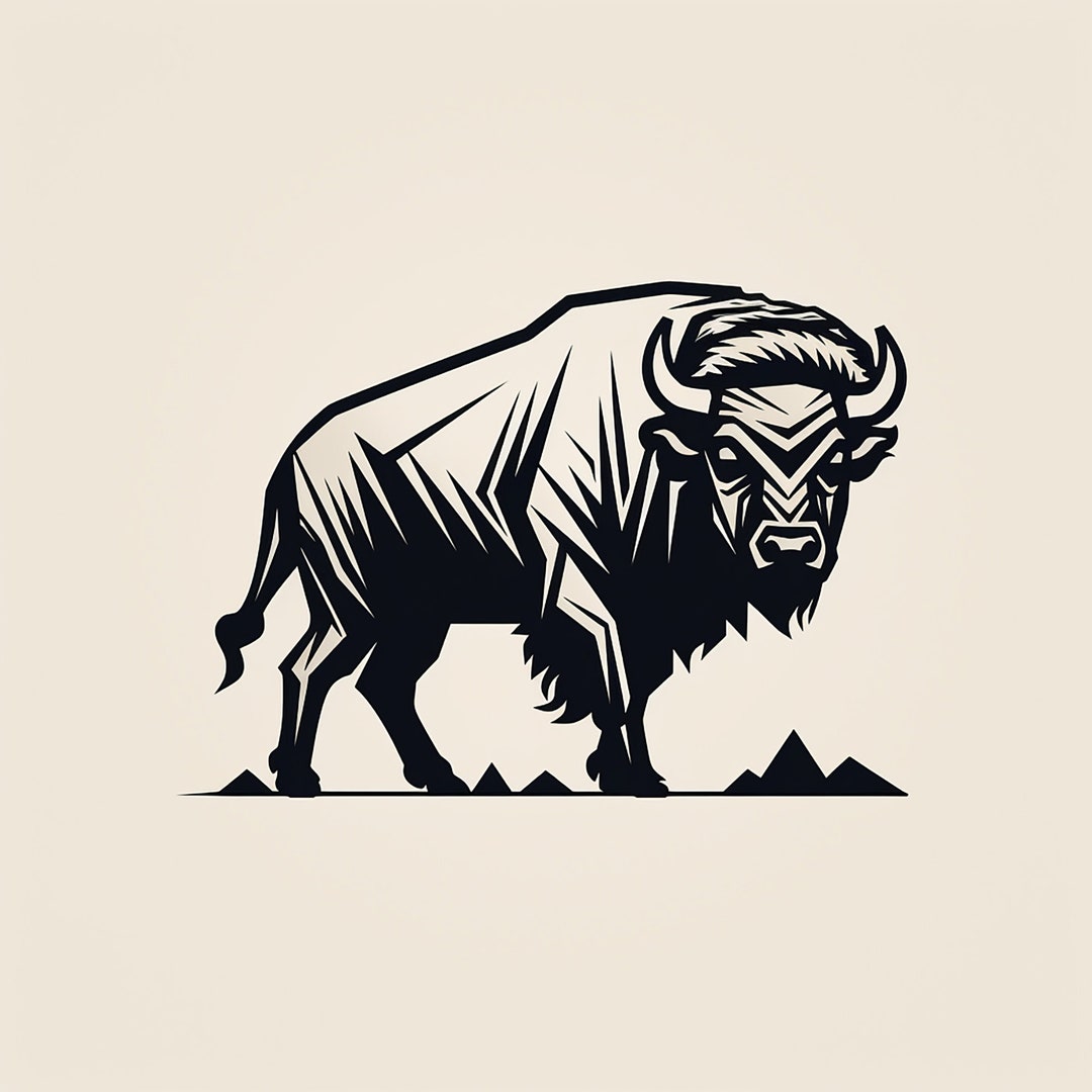 Geometric Bison Black Line Art: Wildlife Stencil, Logo (digital ...