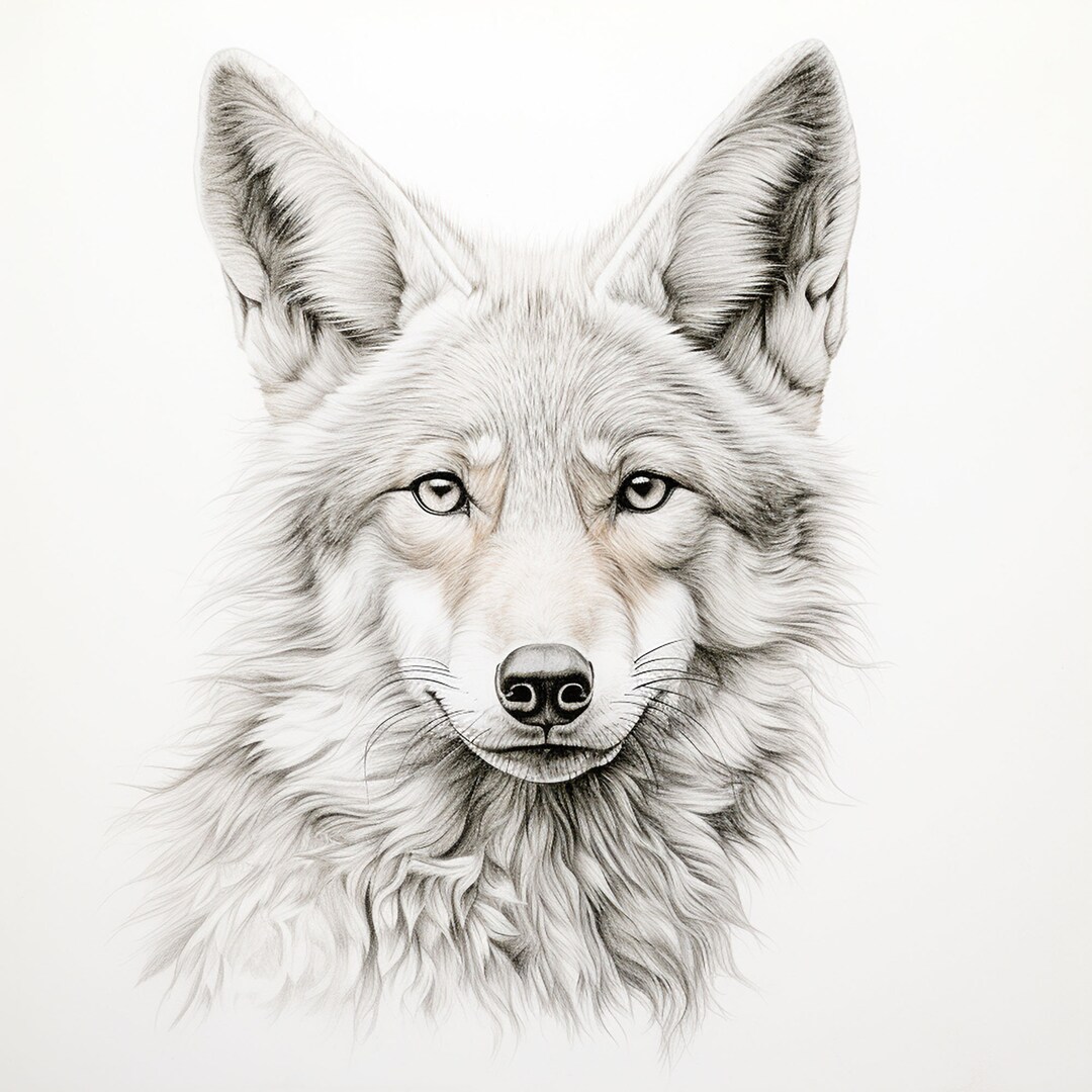 Coyote Fine Line Wildlife Portrait, Printable Commercial Animal Image ...