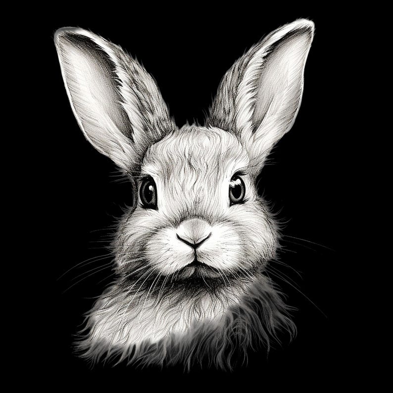 Rabbit Fine Line Portrait: Wildlife Bunny Illustration (digital ...