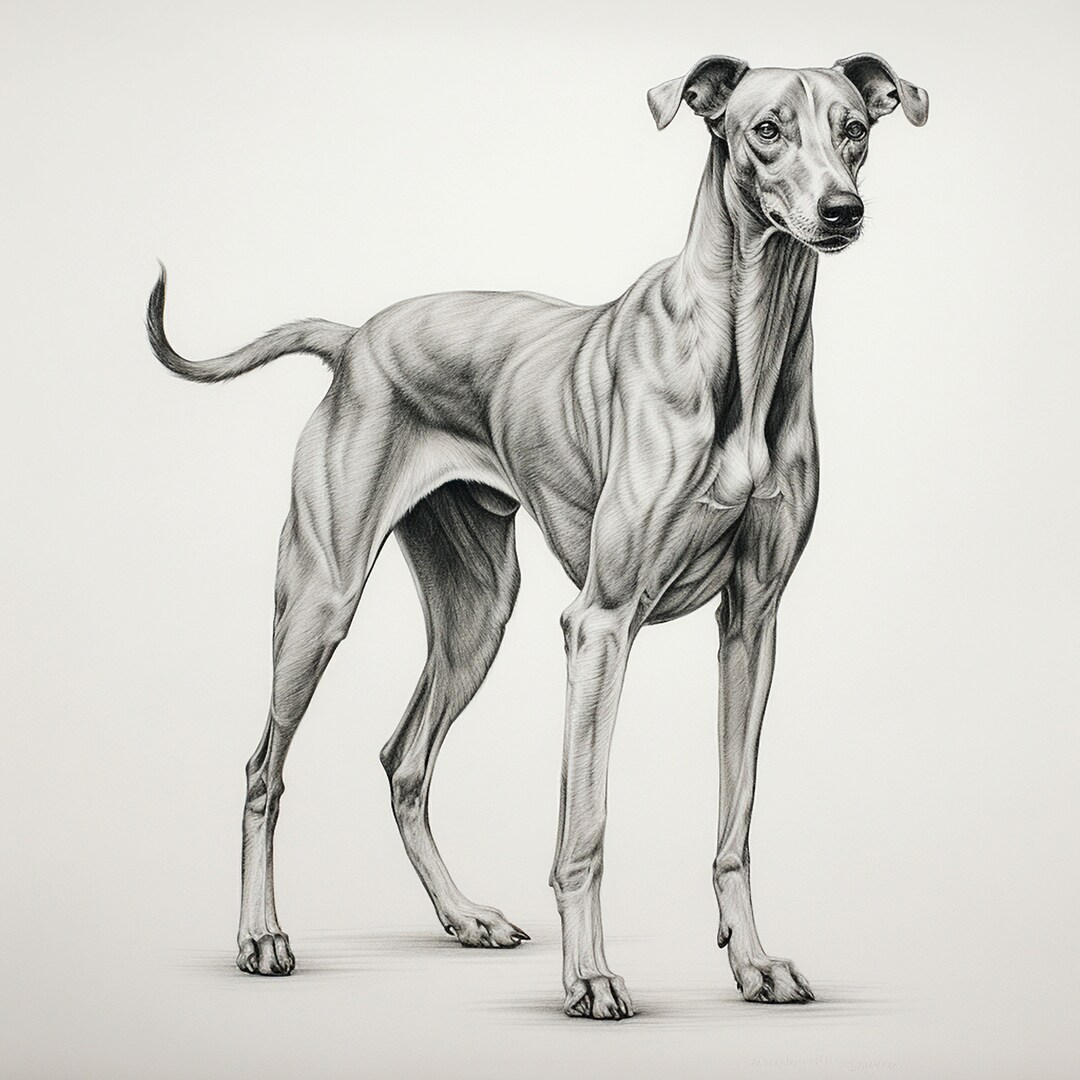 Greyhound Fine Pencil Line Pet Portrait, Printable Dog Clip Art for ...