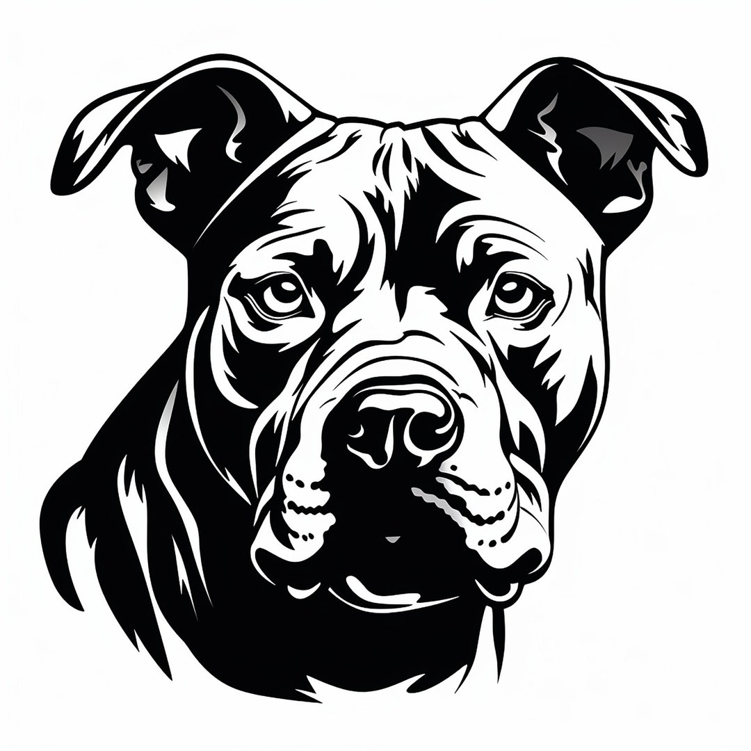 Pitbull Black Line Dog Illustration, Printable Pet Clip Art for Sticker ...