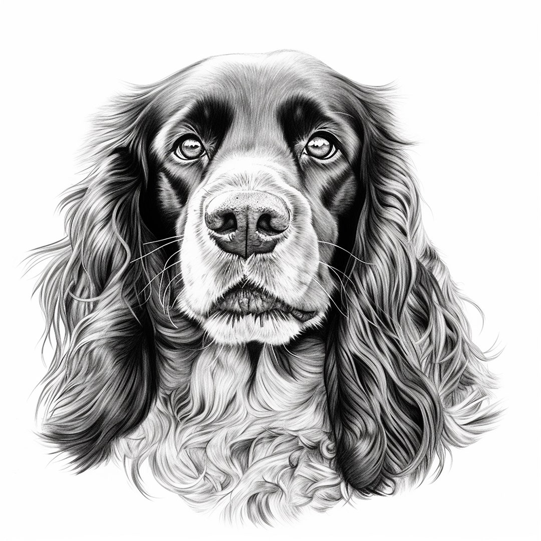 Cocker Spaniel Fine Line Pet Portrait, Printable Dog Image for Sticker ...
