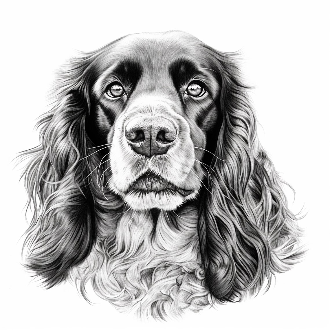 Cocker Spaniel Fine Line Pet Portrait, Printable Dog Image for Sticker ...
