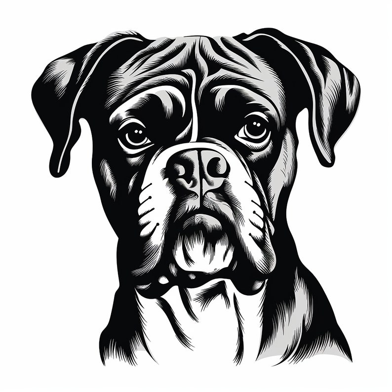 Boxer Black Line Stencil Clip Art Illustration, Printable Dog Design ...