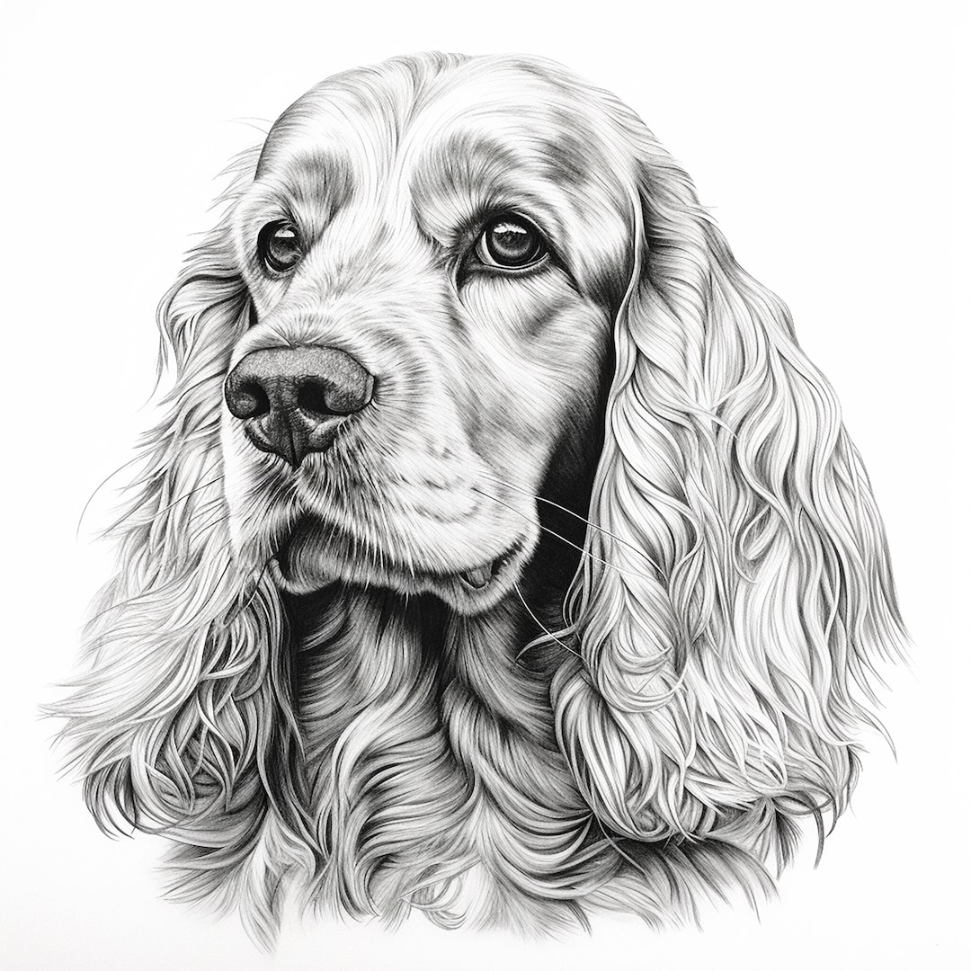 Cocker Spaniel Fine Line Portrait: Printable Dog Image (PNG, JPEG) - Etsy