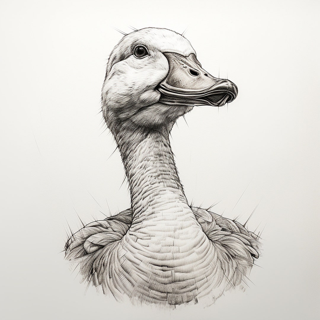 Goose Fine Line Portrait Clip Art, Printable Wildlife Bird Illustration ...