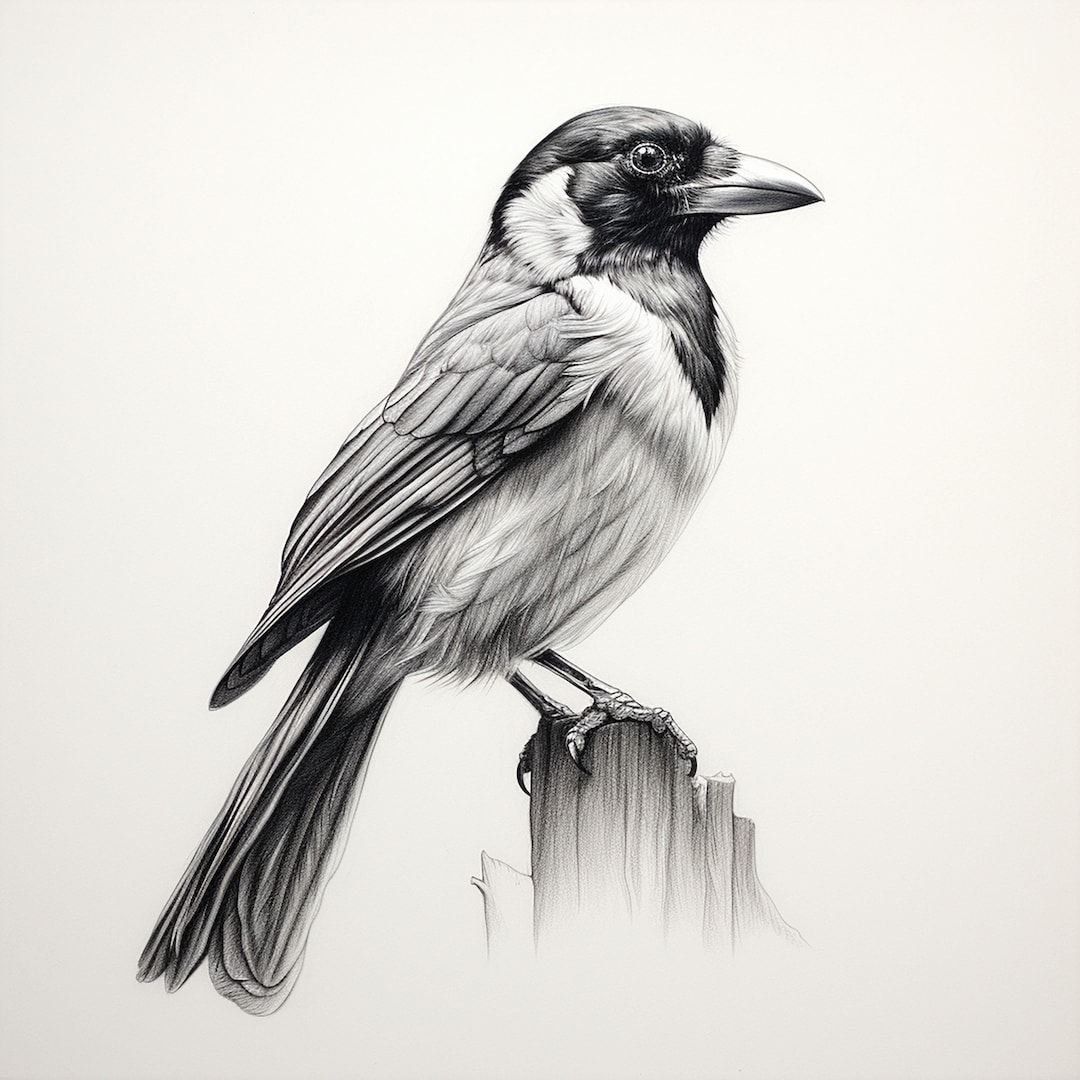 Magpie Illustration, Printable Realistic Bird Clip Art Design for ...