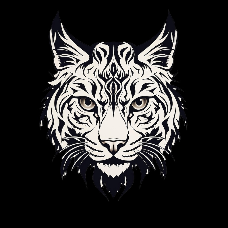 Lynx Black Line Art: Wildlife Stencil, Logo, Tattoo (digital Download ...
