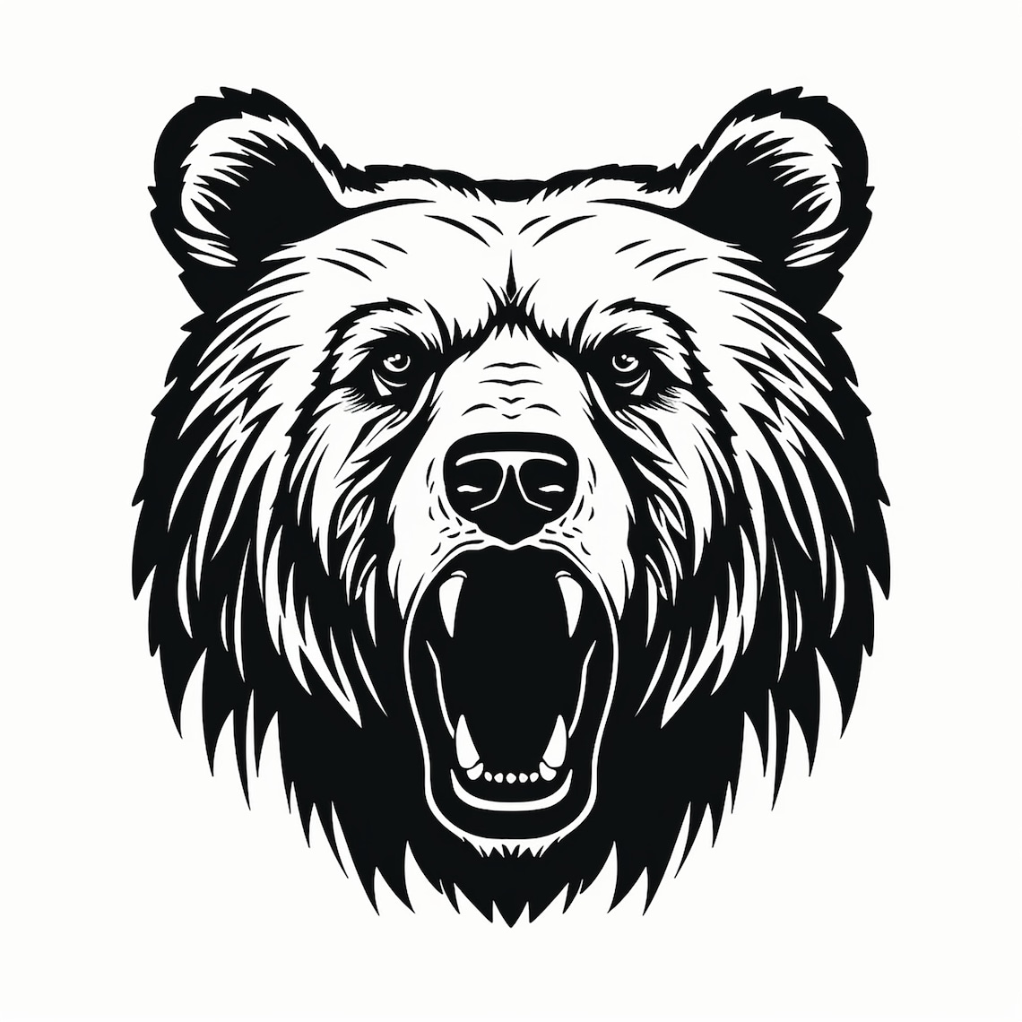 Growling Grizzly Bear Clip Art, Printable Black Line Wildlife Animal ...