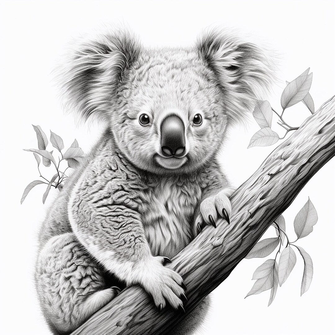 Koala Fine Line Portrait: Australia Wildlife Clip Art (digital Download ...