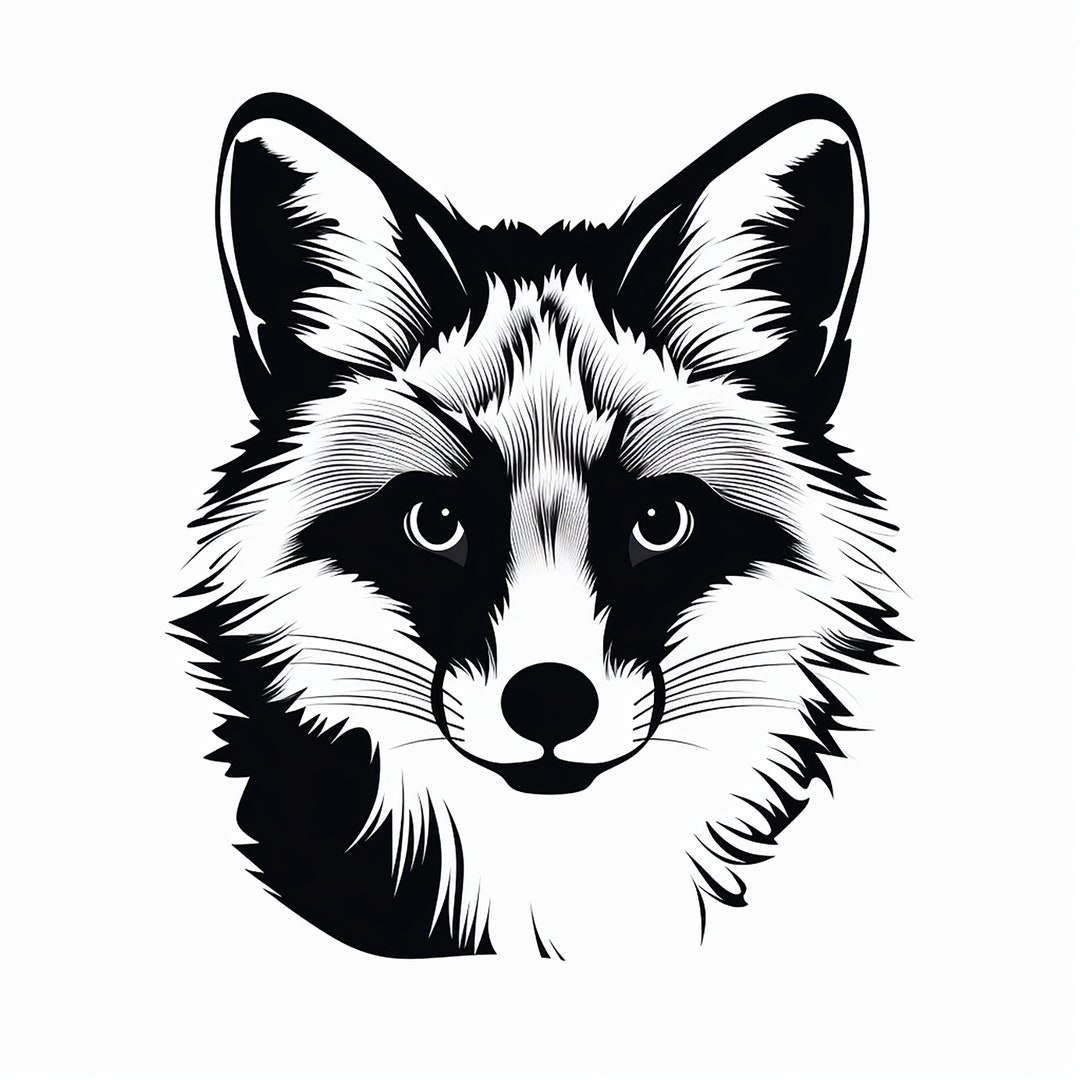 Fox Portrait Clip Art Illustration, Wildlife Animal Black Line Stencil ...