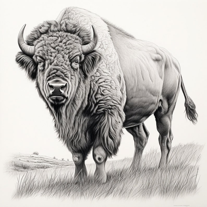 Buffalo Portrait: Wildlife Bison Illustration (digital Download) - Etsy
