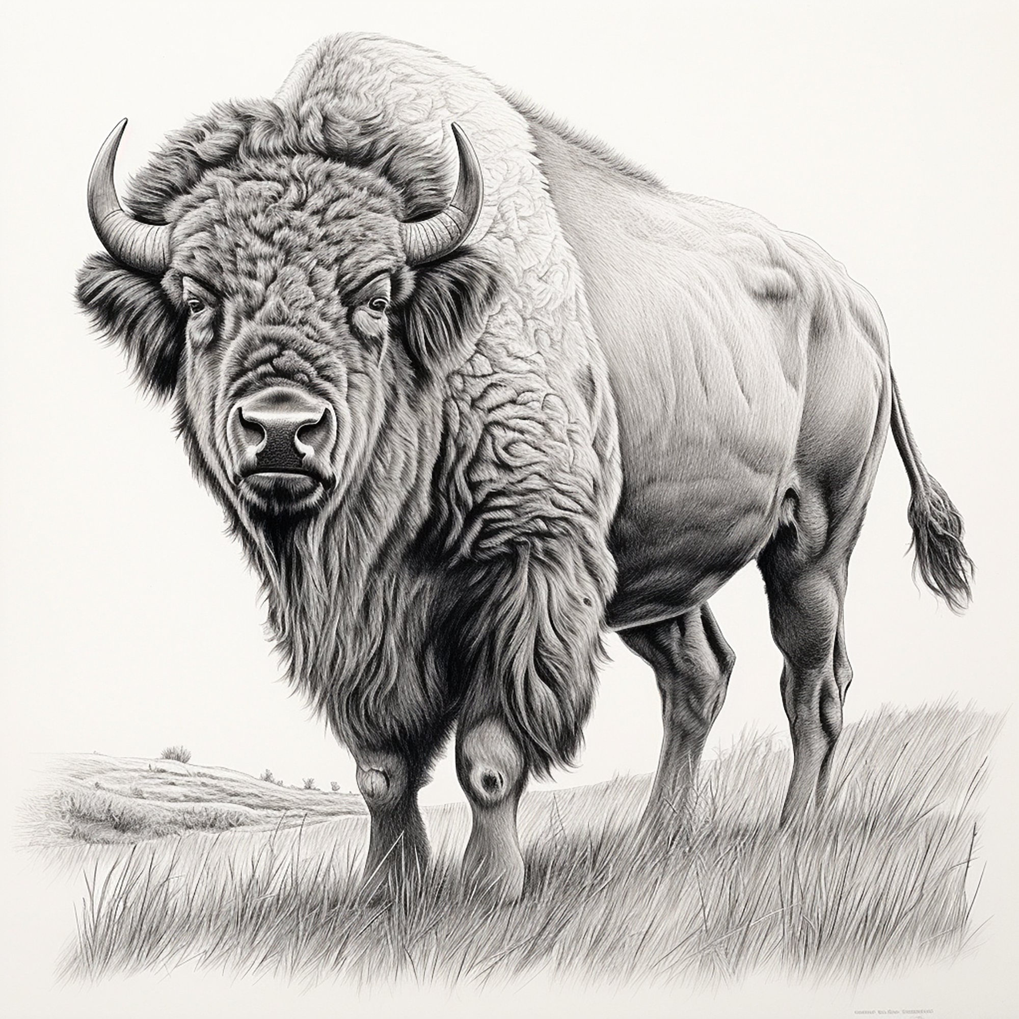 Buffalo Fine Line Clip Art Illustration, Printable Wildlife Animal ...