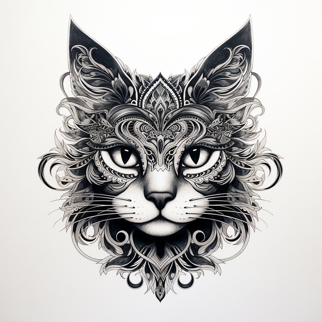 Cat Abstract Black Line Clip Art, Printable Geometric Cat Decal for ...