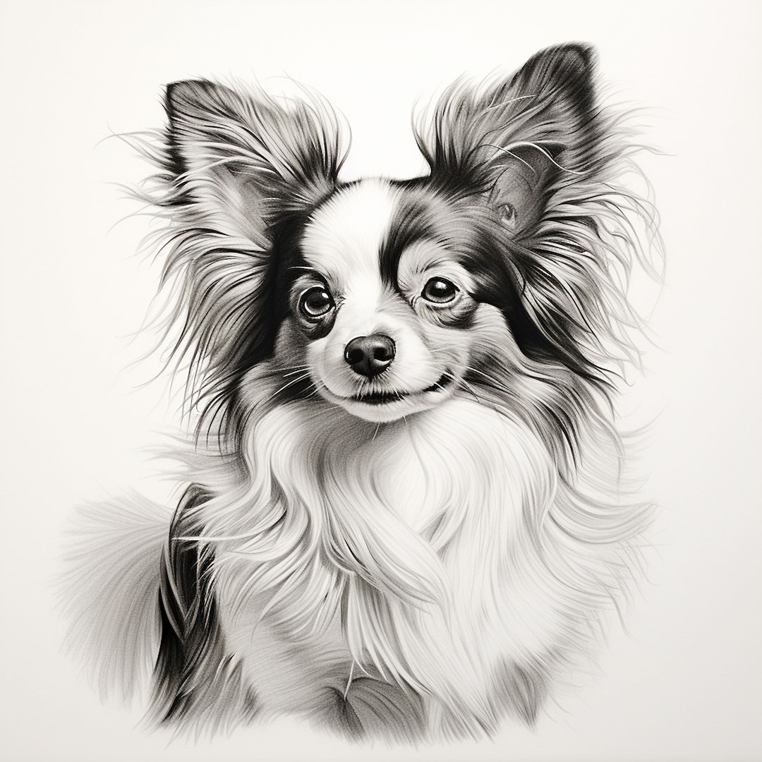 Papillon Fine Line Illustration, Printable Dog Pet Portrait for Sticker ...