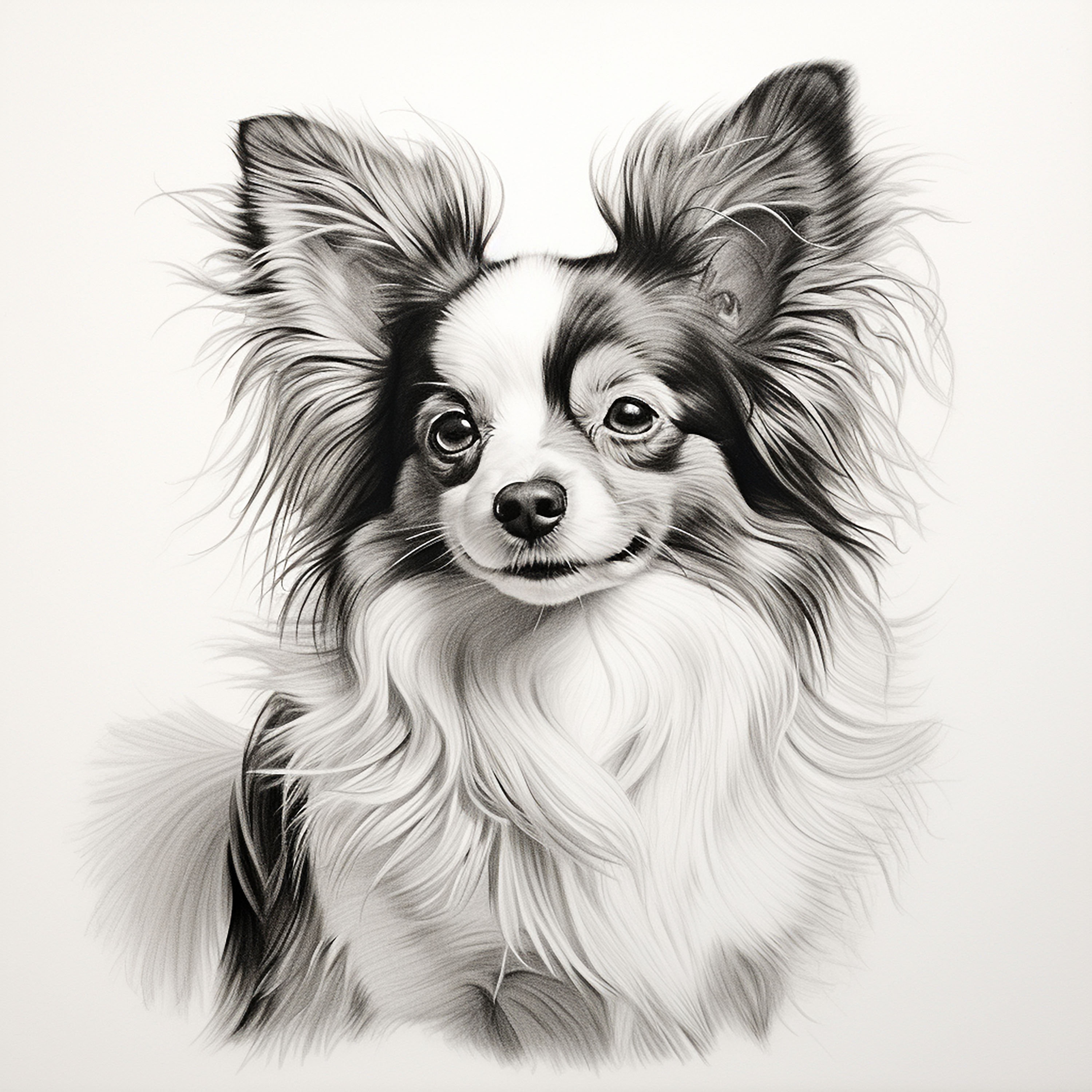 Papillon Fine Line Illustration, Printable Dog Pet Portrait for Sticker ...