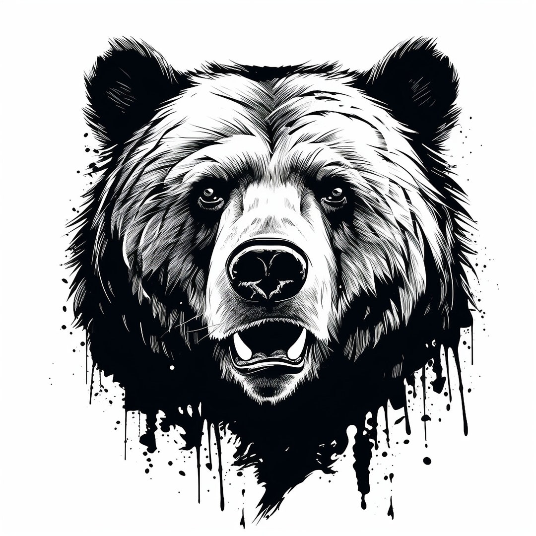 Smirking Bear Line Art: Wildlife Stencil, Logo, Tattoo (PNG, JPEG) - Etsy