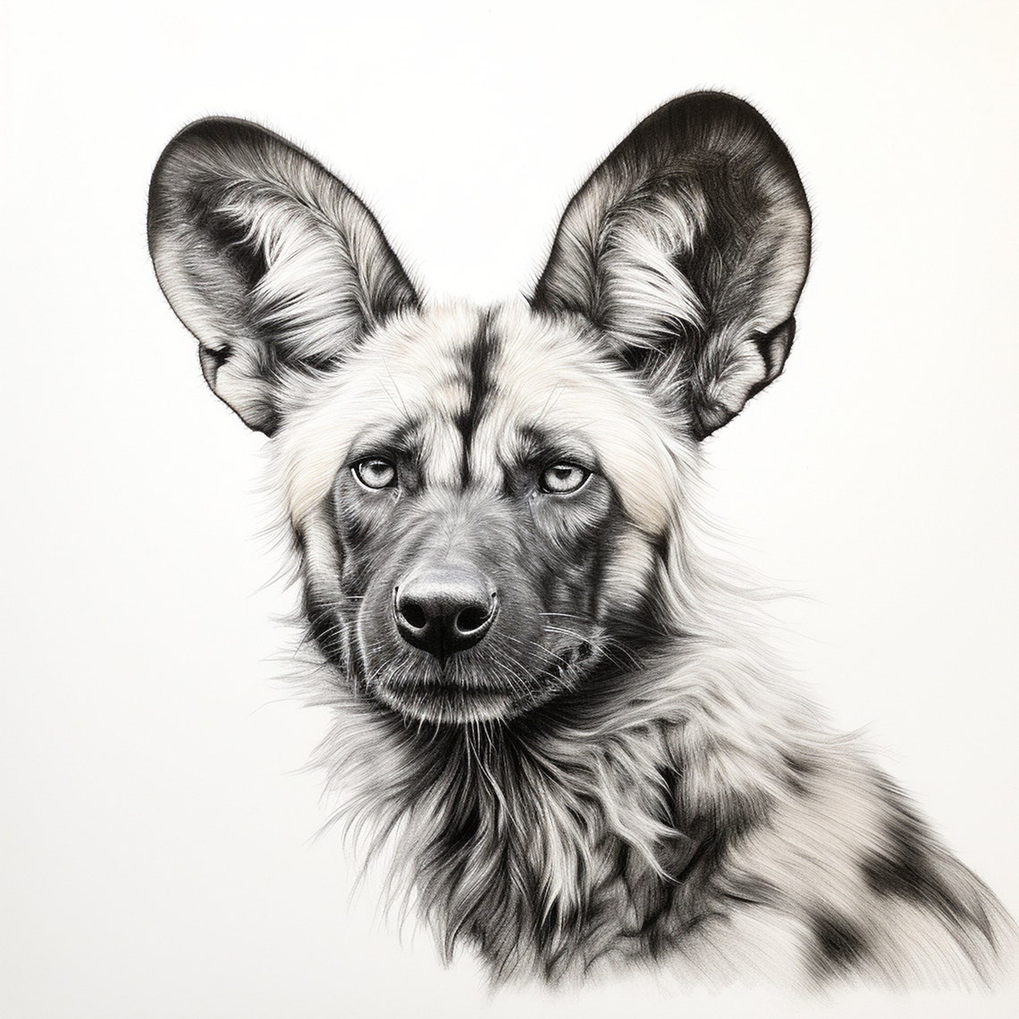African Wild Dog Fine Line Portrait, Printable Wildlife Clip Art for ...