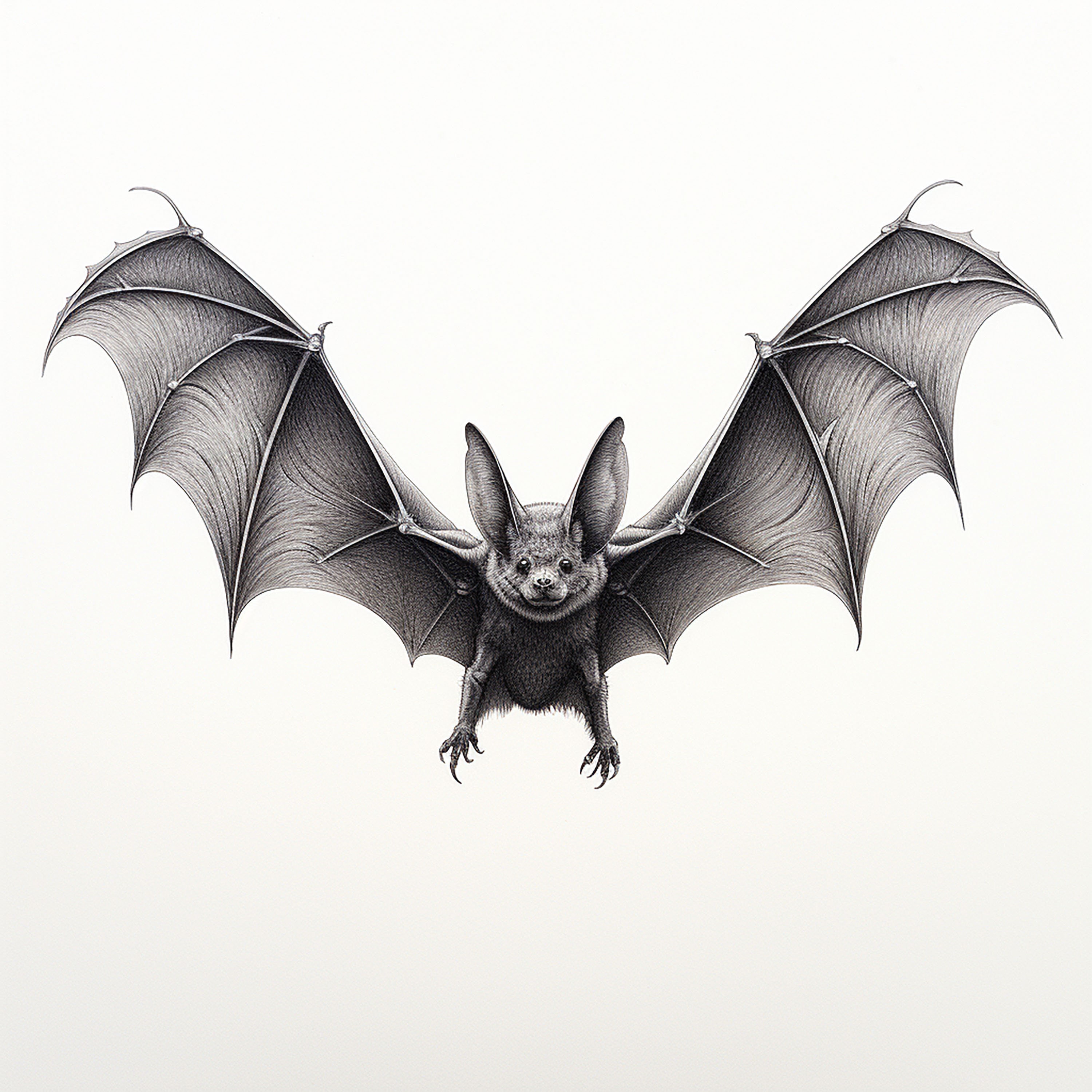 Flying Bat Fine Black Line Pencil Drawing, Printable Wildlife Animal ...