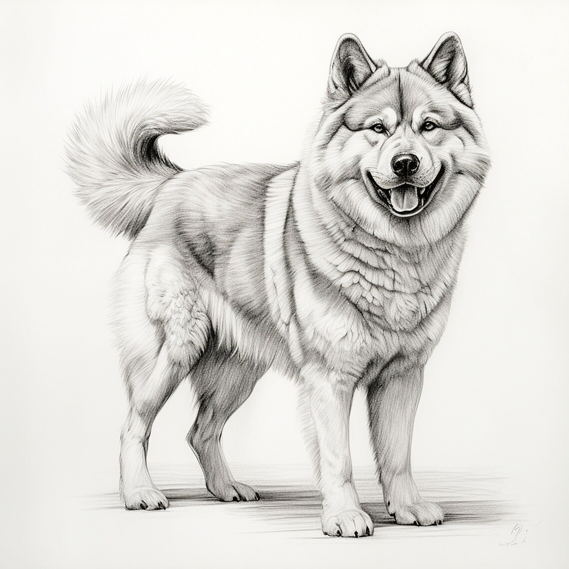 Akita Dog Pencil Portrait, Fine Line Art, Commercial Use (digital ...