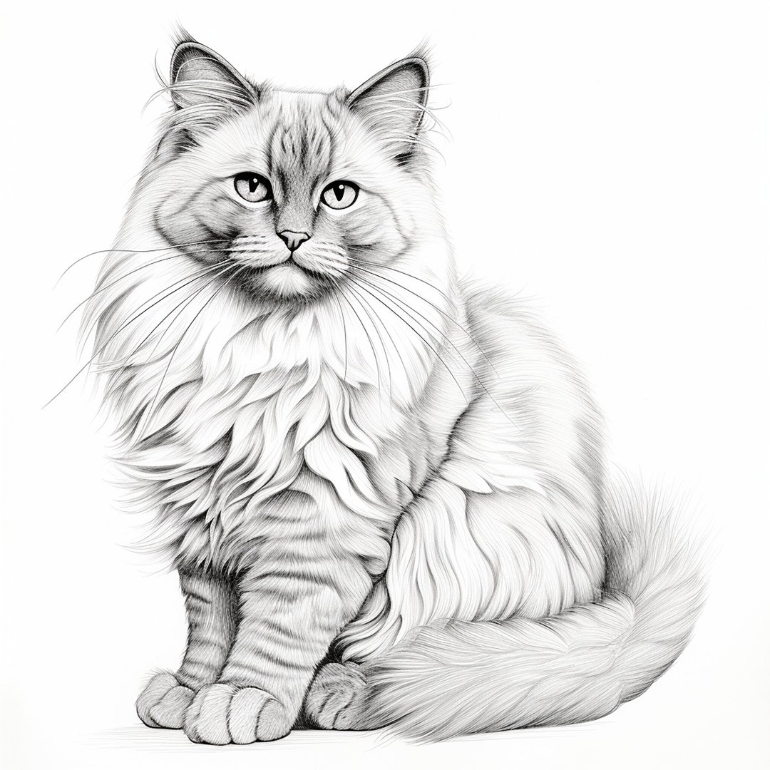 Ragdoll Cat Pet Portrait Clip Art, Printable Animal Illustration ...