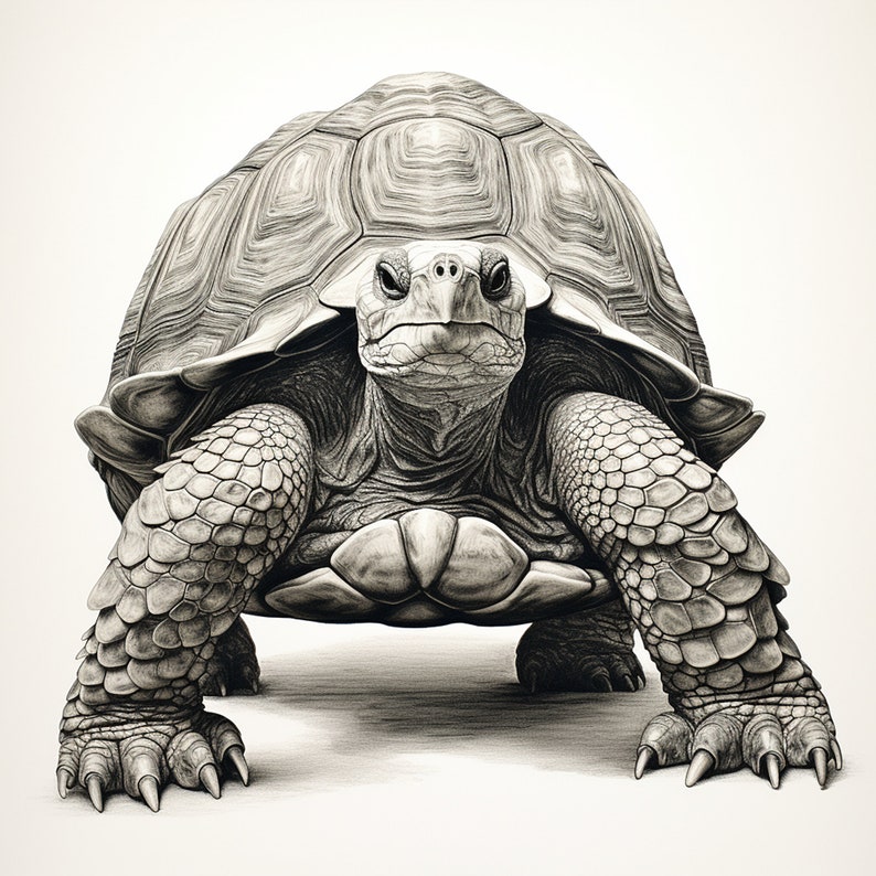 Tortoise Pencil Drawing: Realistic Portrait Clip Art (digital Download ...