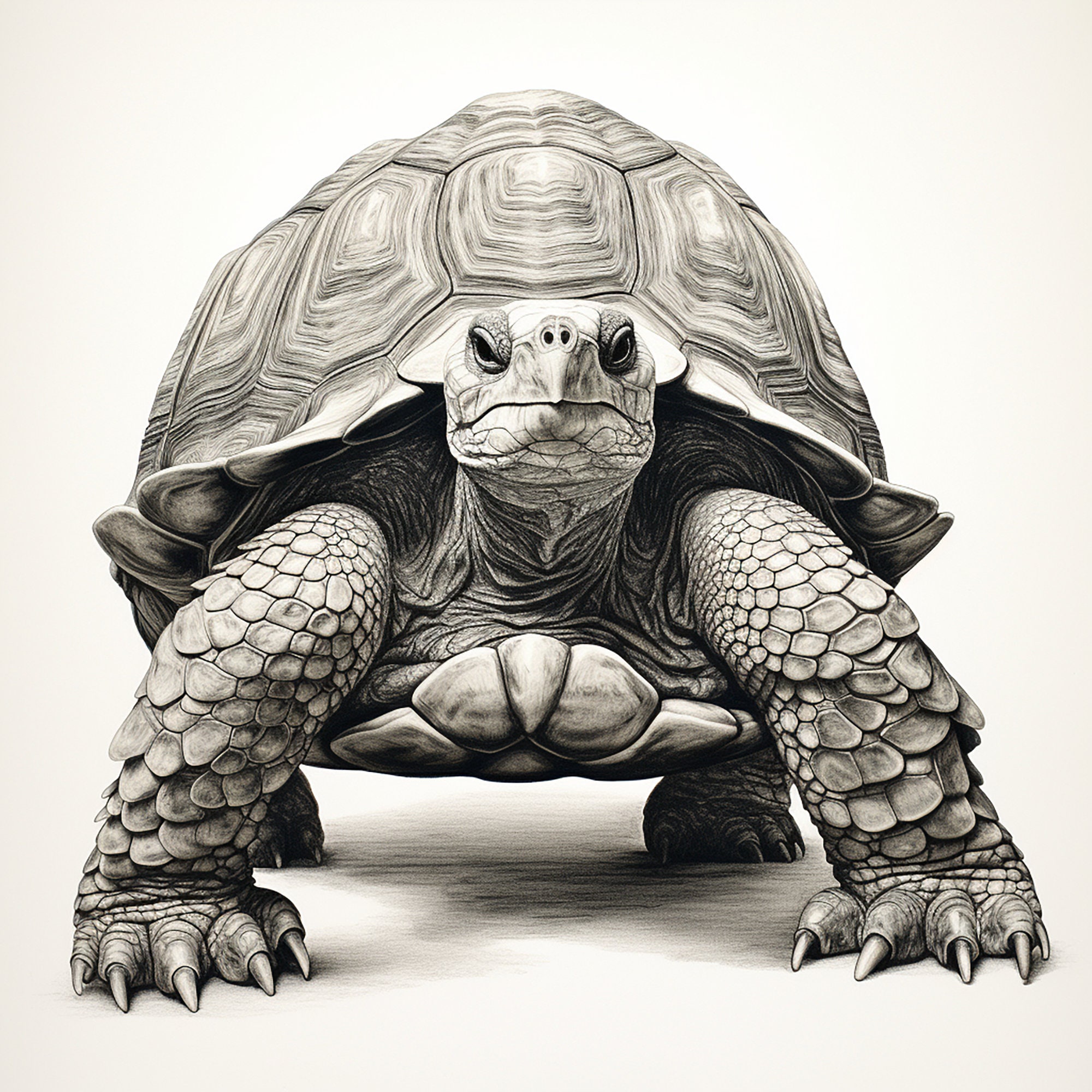 Tortoise Portrait Clip Art Illustration, Realistic Pencil Drawing ...