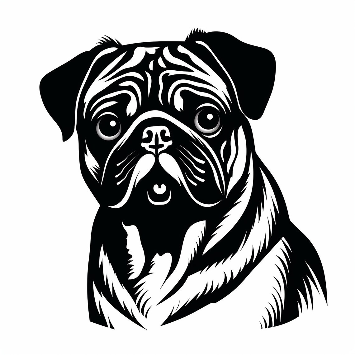 Pug Clip Art, Printable Dog Image for Sticker, Stencil, Logo, Tattoo ...
