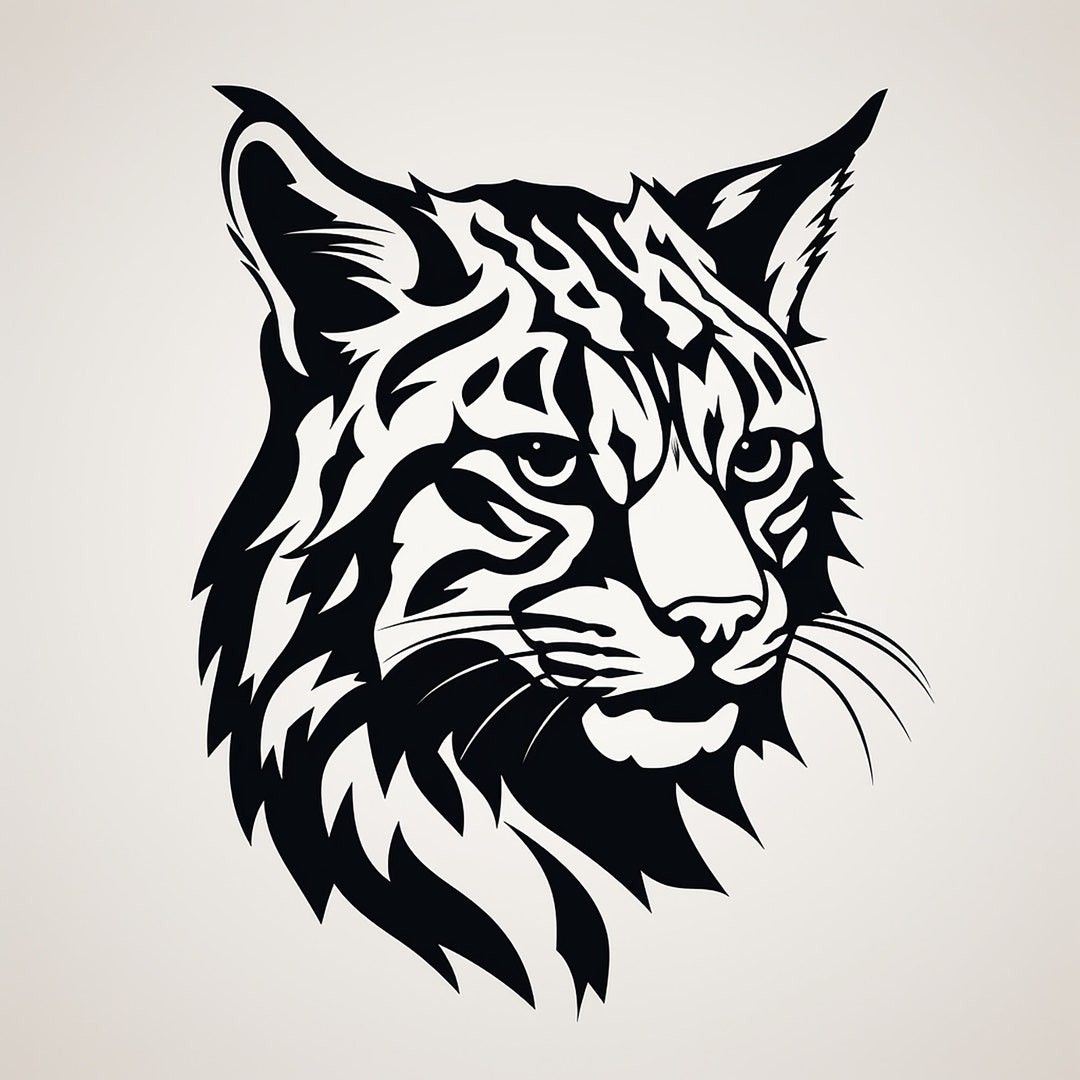 Bobcat Illustration: Black Line Decal for Stencil, Logo, Tattoo ...
