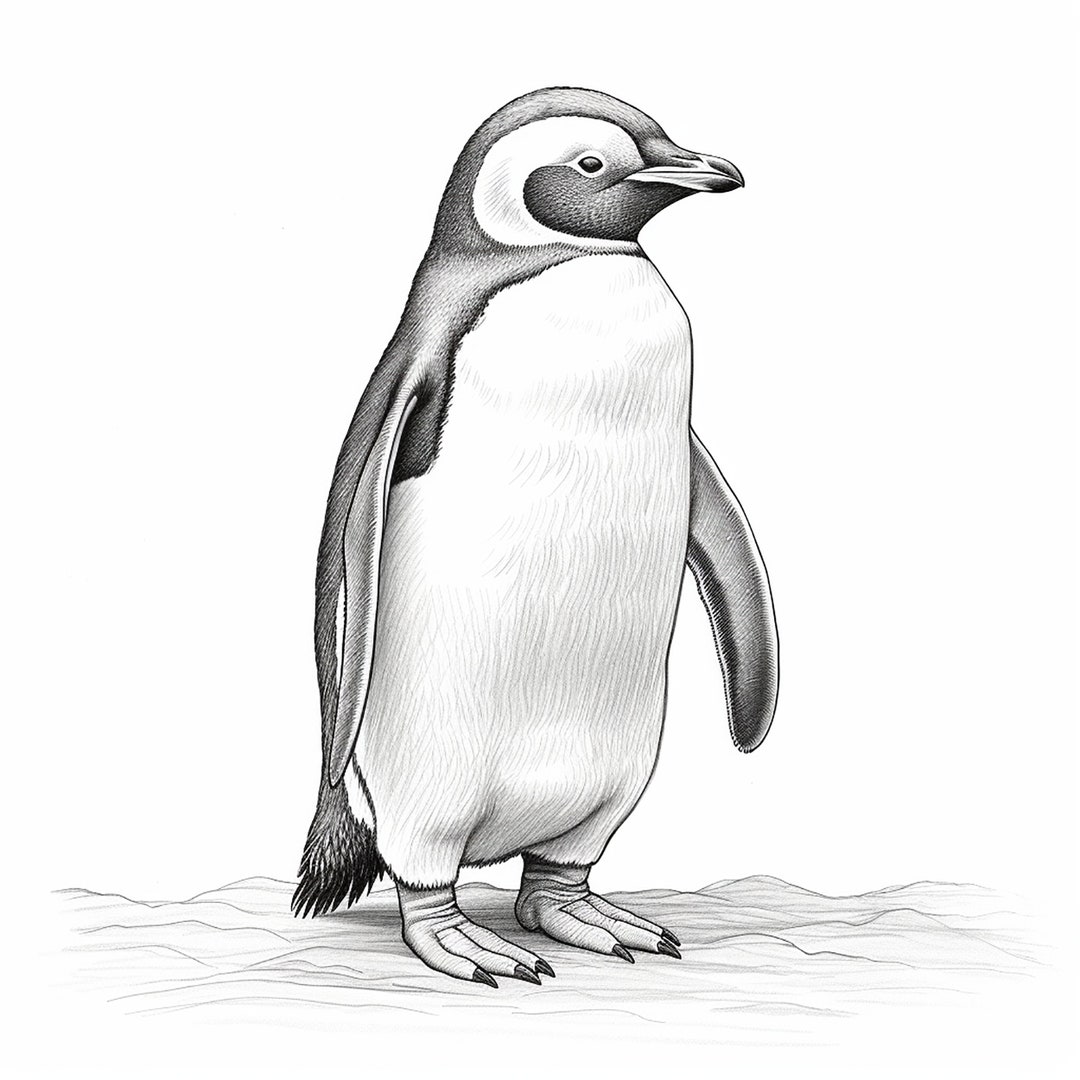 Penguin Fine Line Portrait, Printable Clip Art Illustration Arctic ...