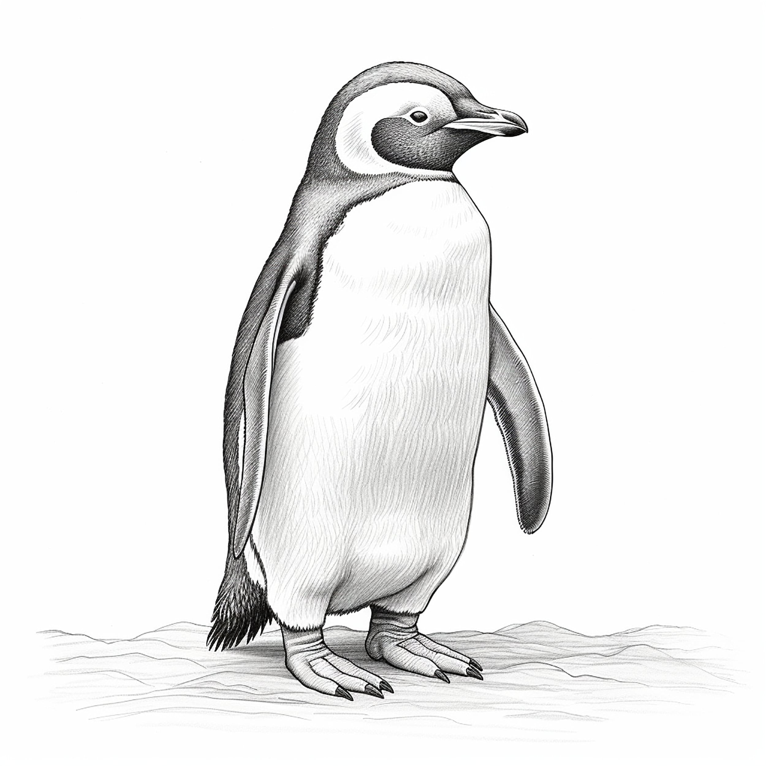 Penguin Fine Line Portrait, Printable Clip Art Illustration Arctic ...