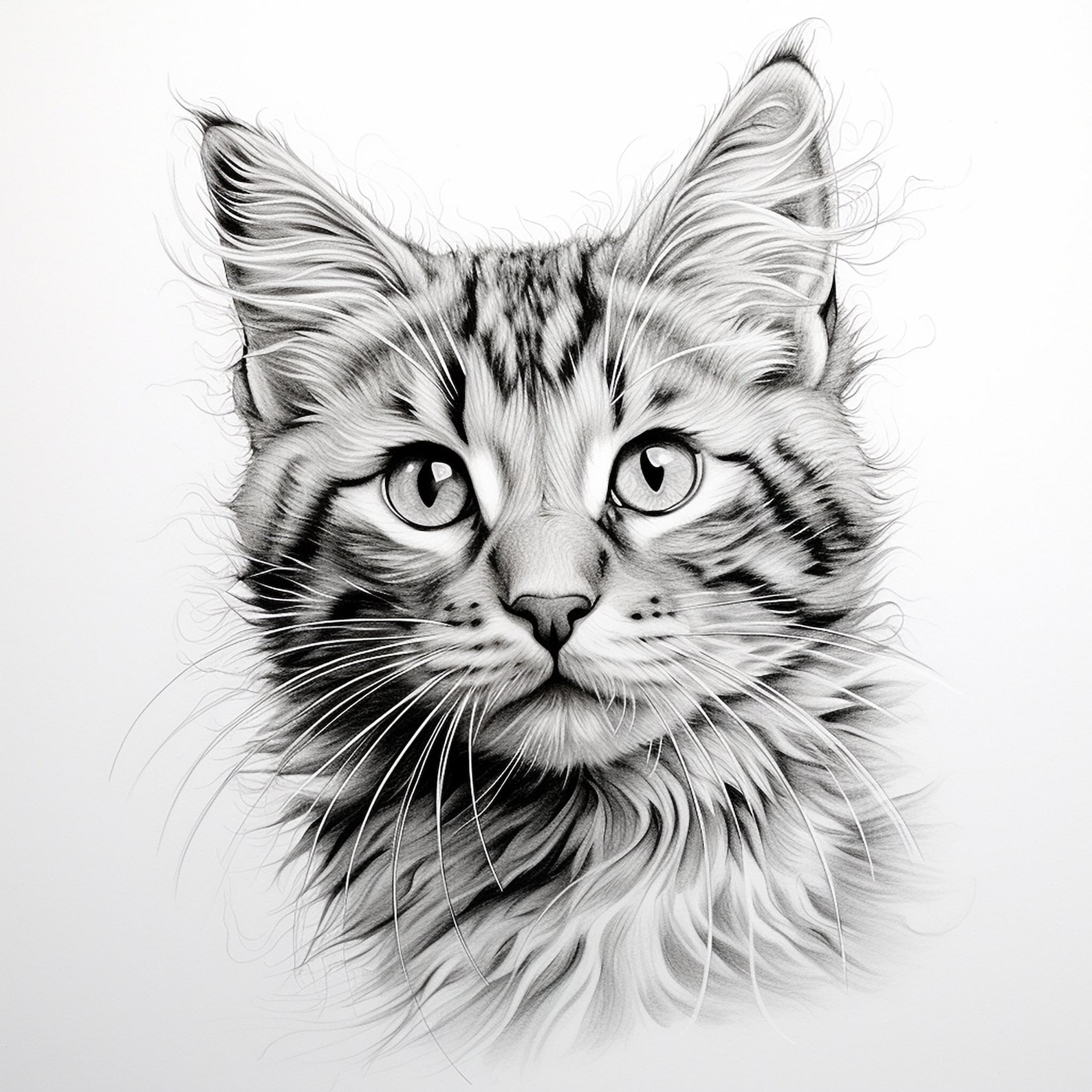 Tabby Cat Fine Line Pet Portrait, Printable Animal Design, Realistic ...