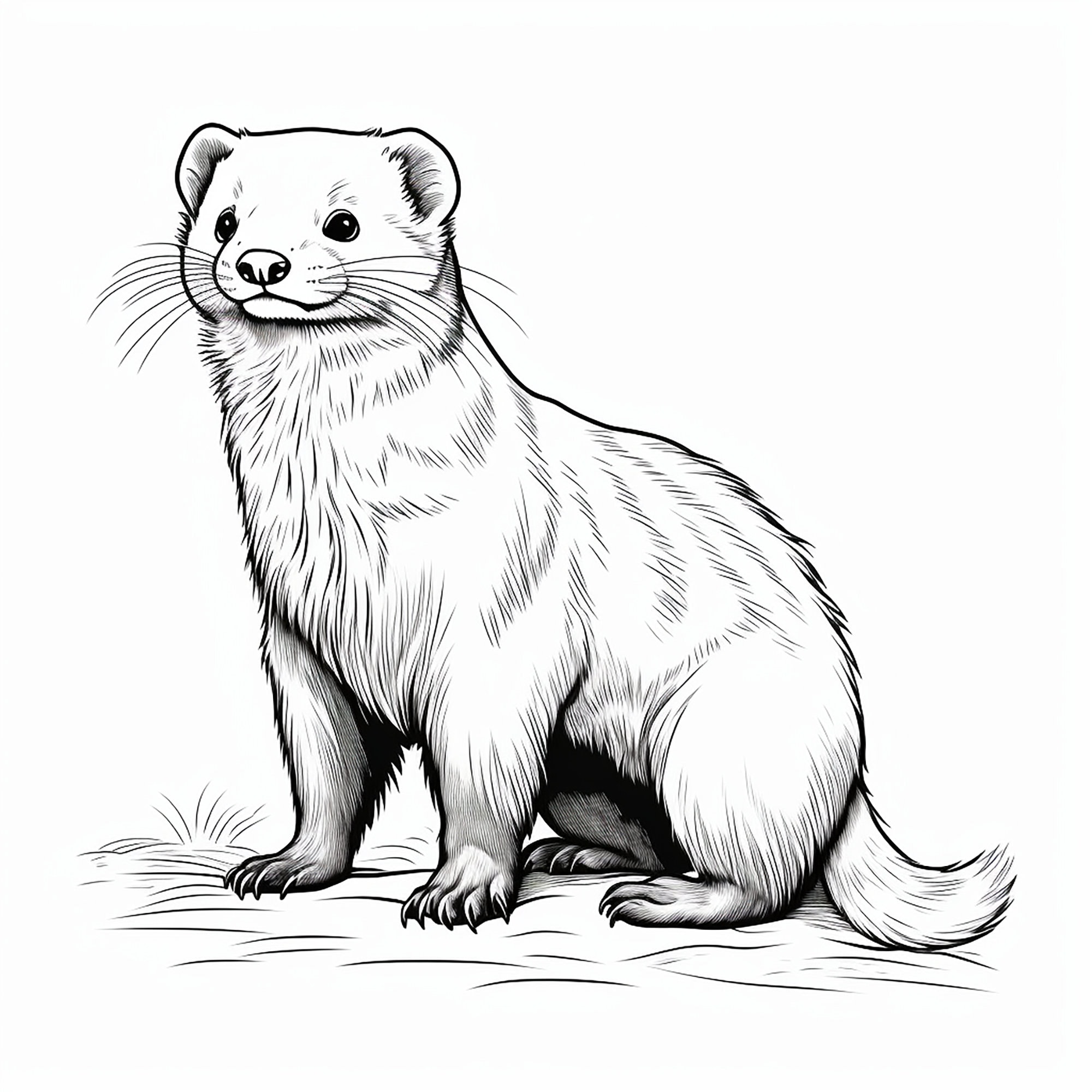 Ferret Clip Art Illustration, Printable Black Line Pet Portrait ...