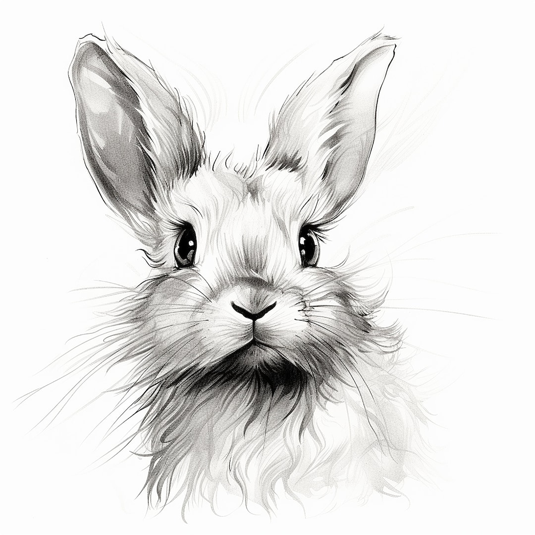 Rabbit Fine Line Wildlife Portrait, Printable Realistic Bunny ...