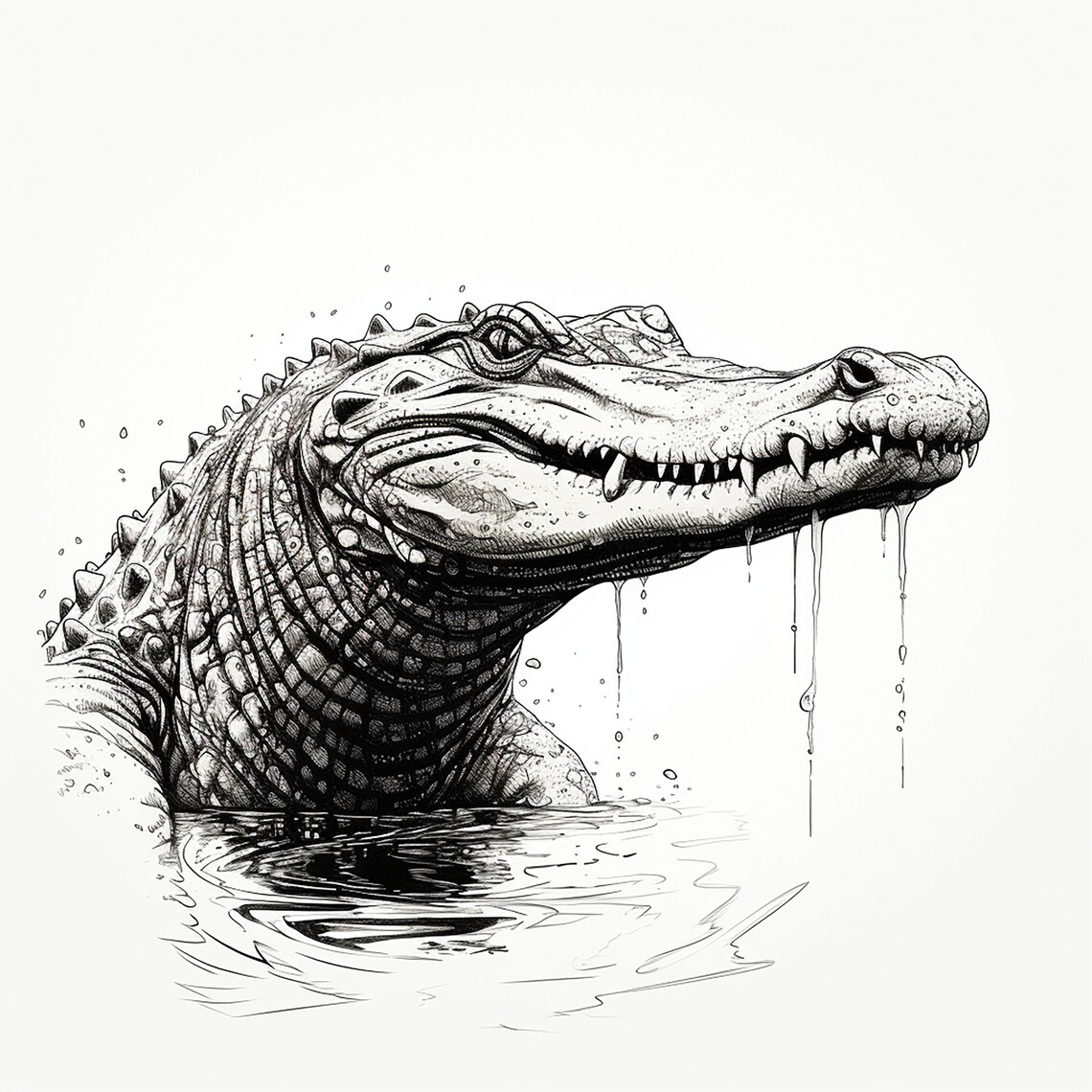 Alligator Fine Line Clip Art Illustration Printable - Etsy