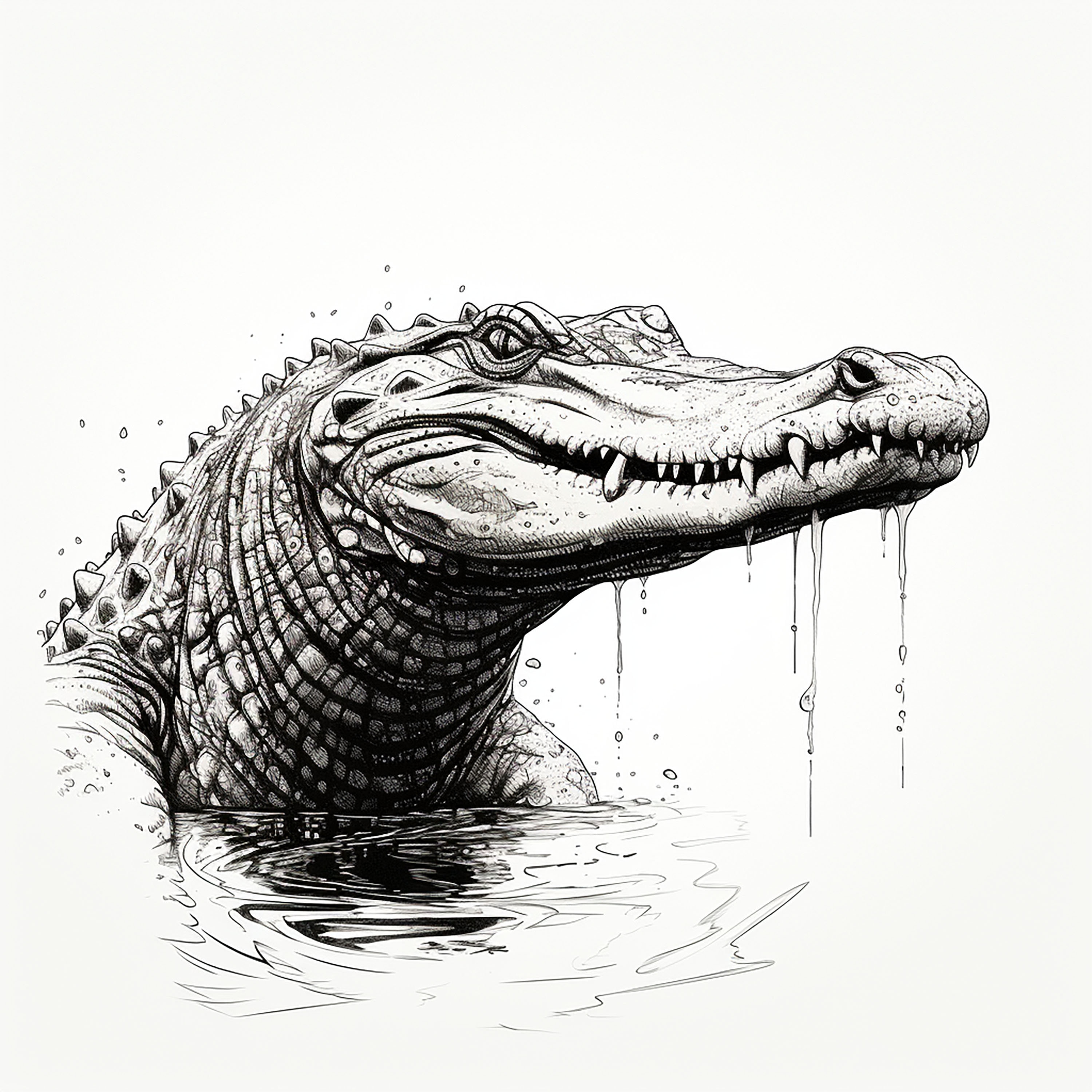 Alligator Fine Line Clip Art Illustration Printable - Etsy