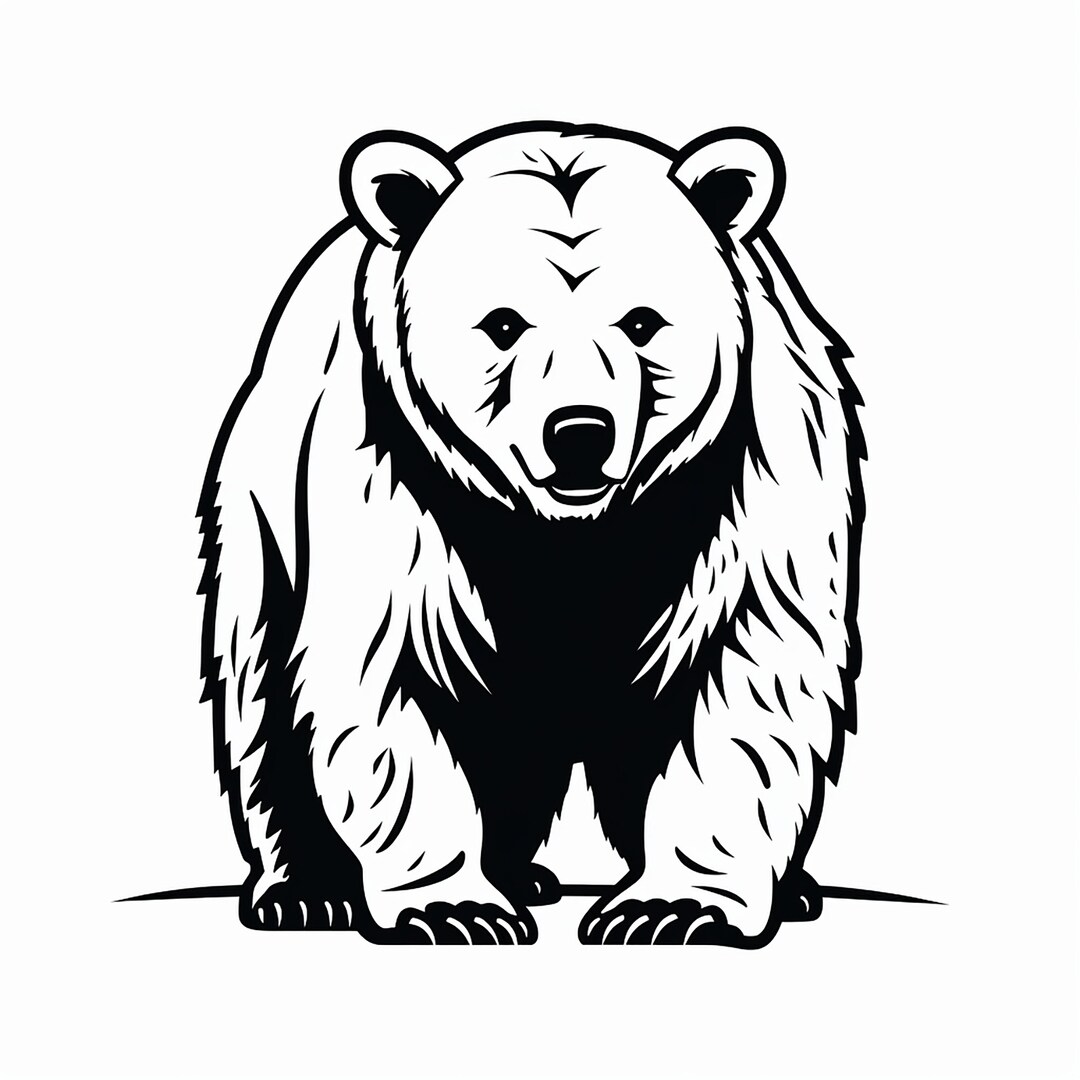 Polar Bear Black Line Art: Arctic Animal Stencil, Logo (digital ...