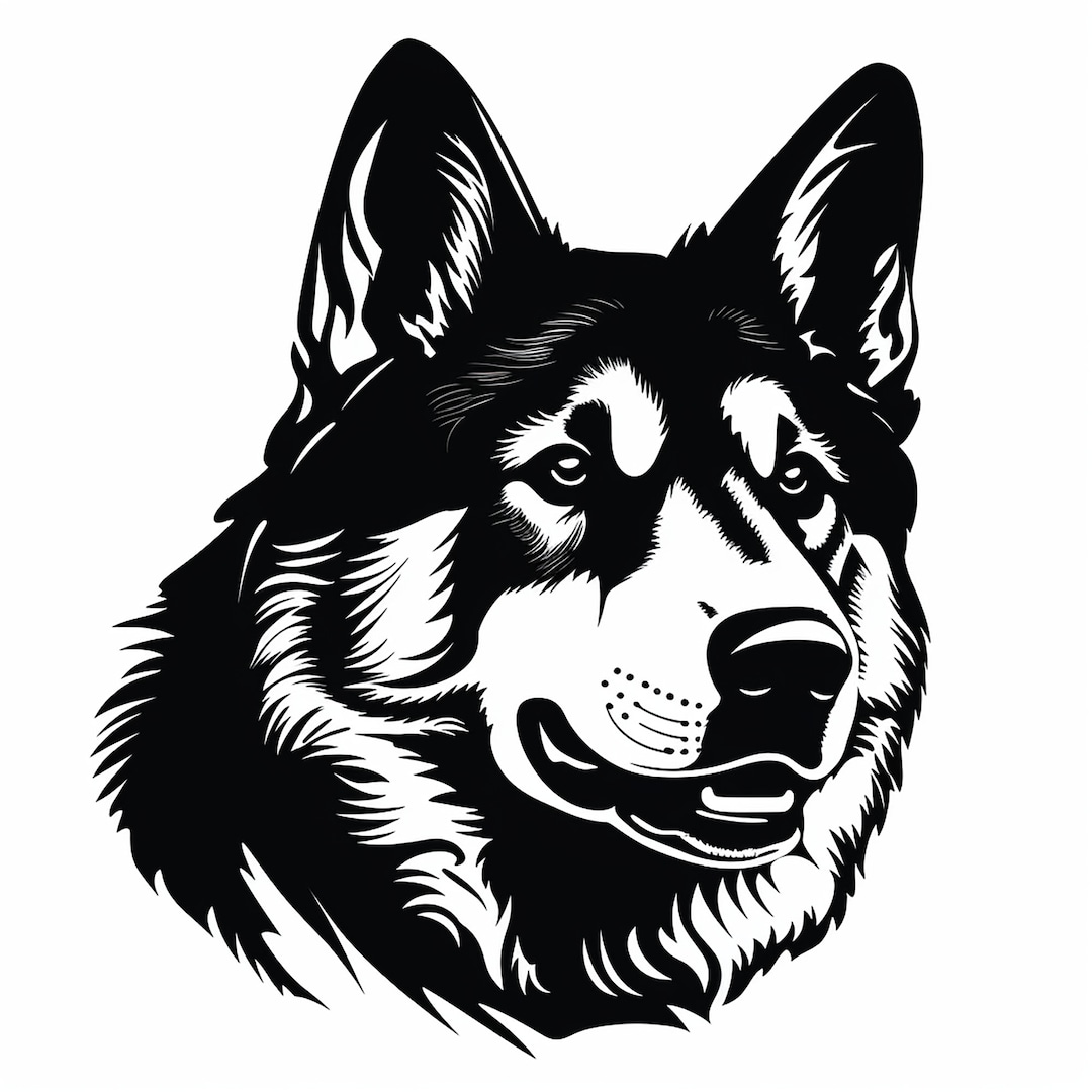 Dog Black Line Clip Art Illustration, Printable Huskey, Akita, Malamute ...