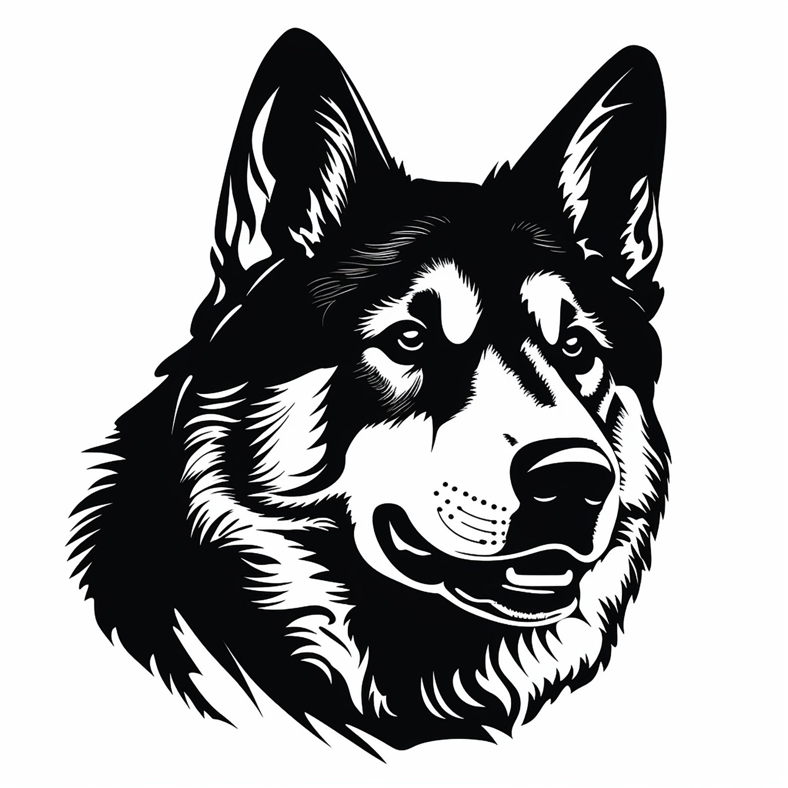 Dog Black Line Clip Art Illustration, Printable Huskey, Akita, Malamute ...