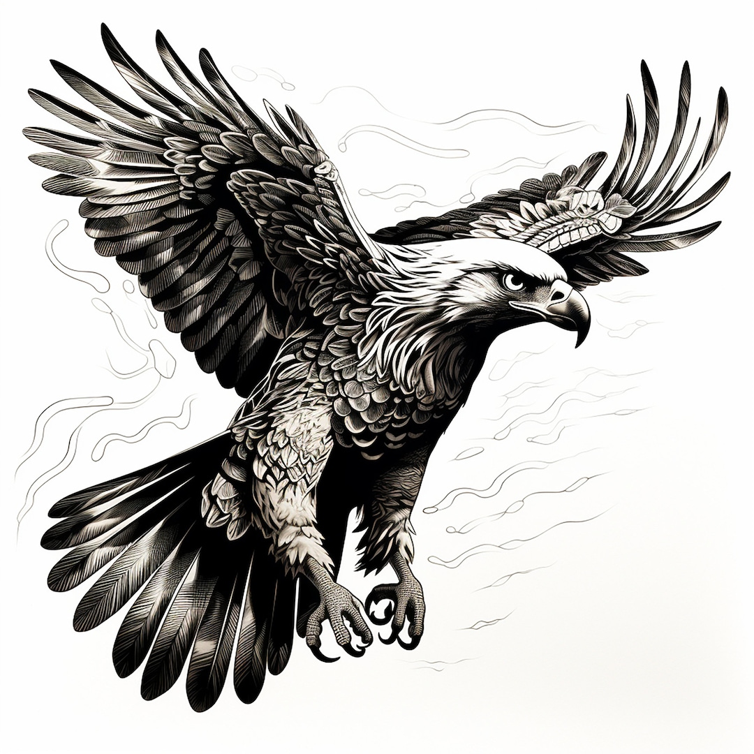 Hawk Clip Art Illustration, Flying Wild Bird Design, Printable Sticker ...