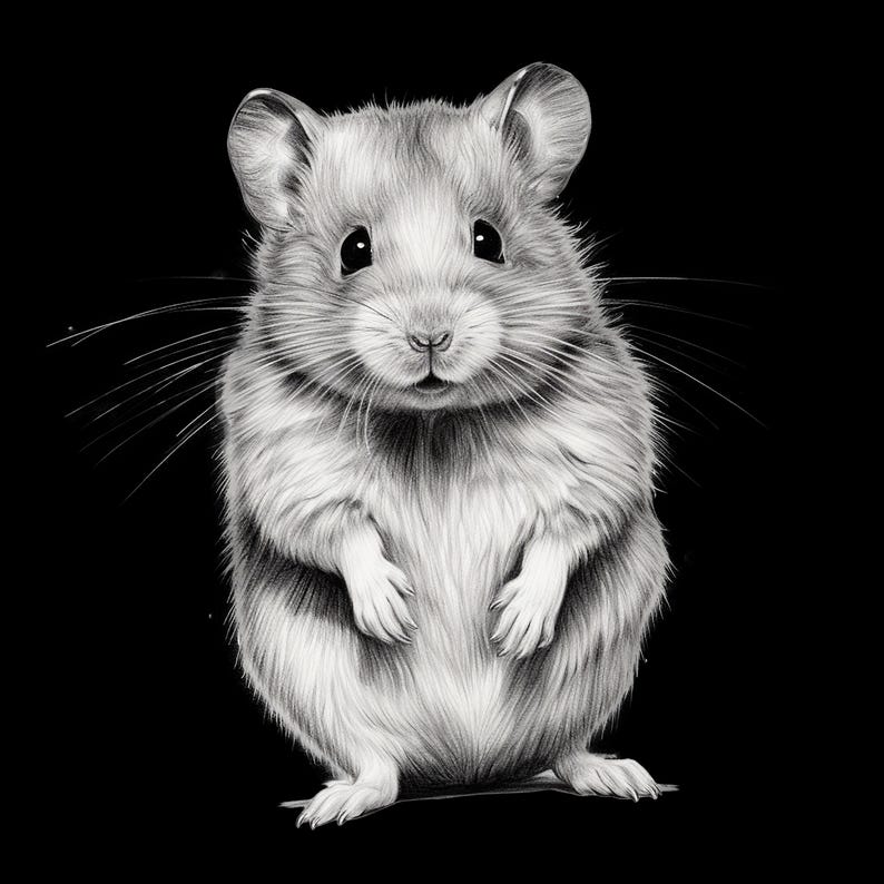 Hamster Fine Line Art: Printable Pet Portrait, Stencil, Logo (PNG ...