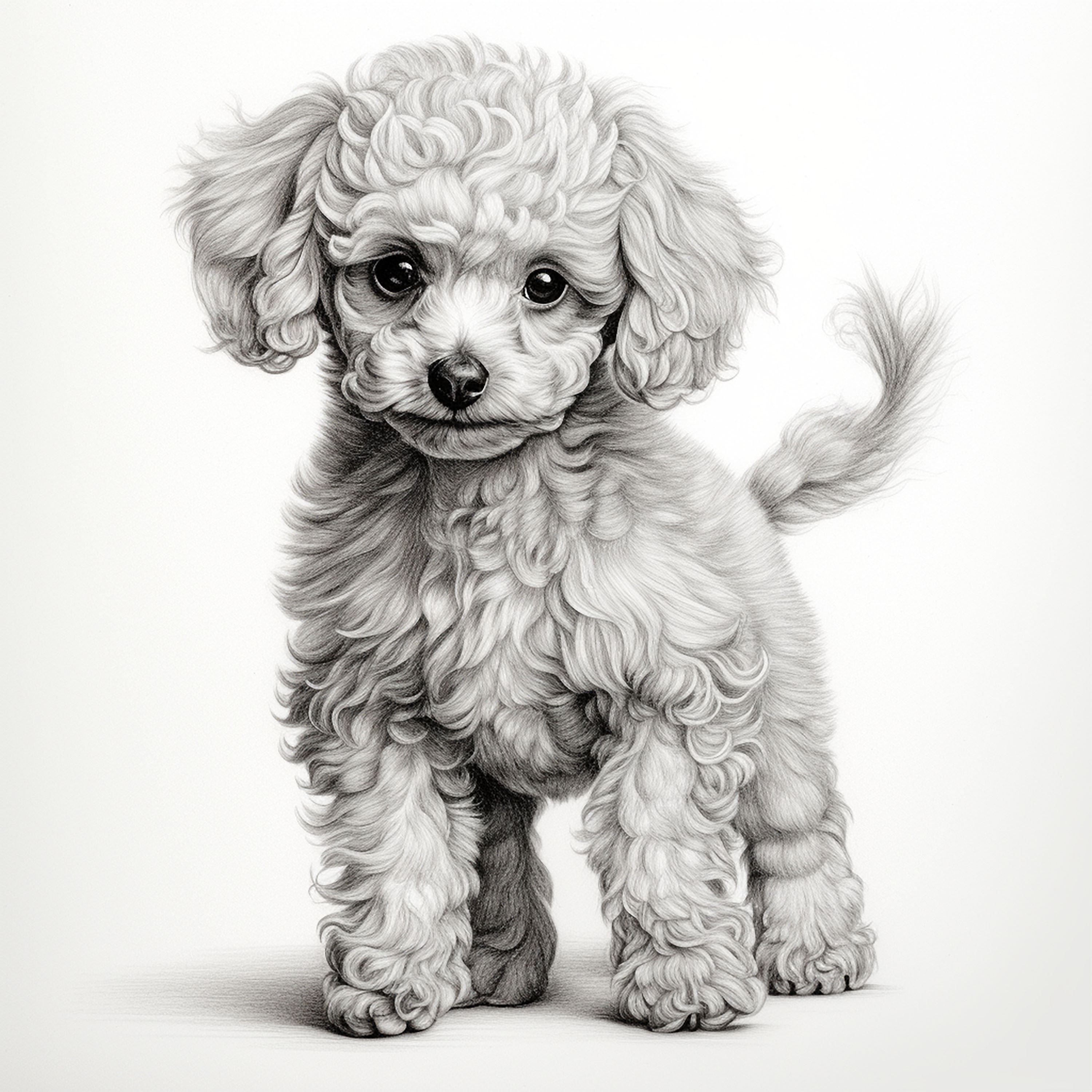 Toy Poodle Fine Line Pet Portrait, Printable Realistic Dog Image for ...