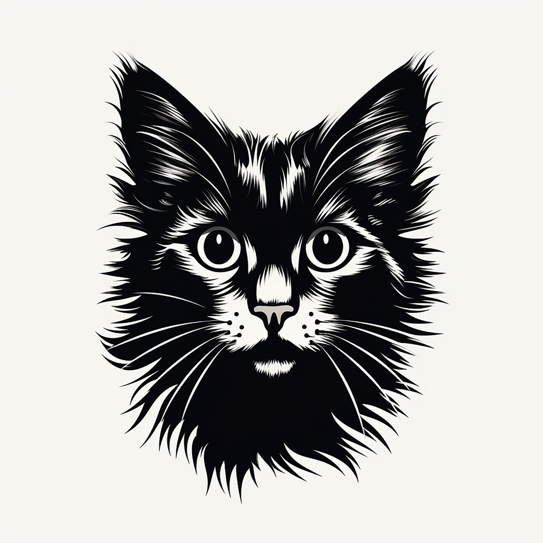 Cat Abstract Black Line Clip Art, Printable Animal Decal for Sticker ...