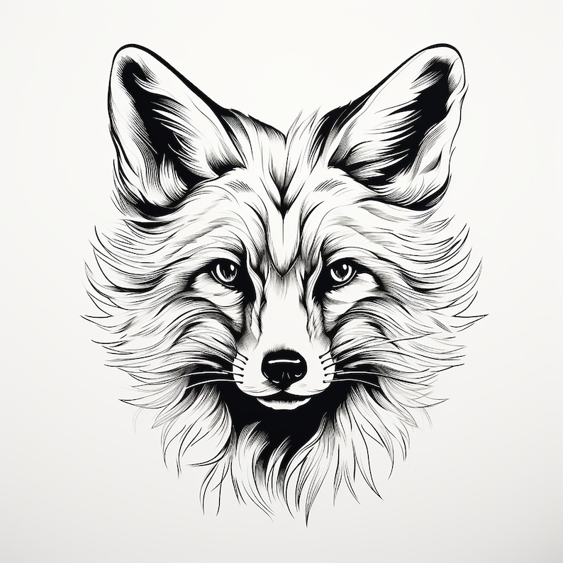 Fox Black Line Clip Art, Printable Abstract Wildlife Animal Decal for ...