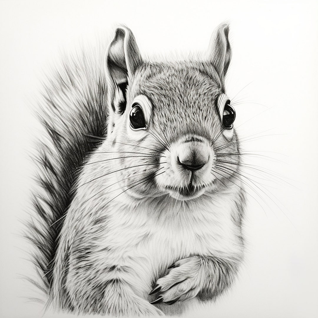 Squirrel Fine Line Wildlife Portrait, Printable Wildlife Animal Drawing ...