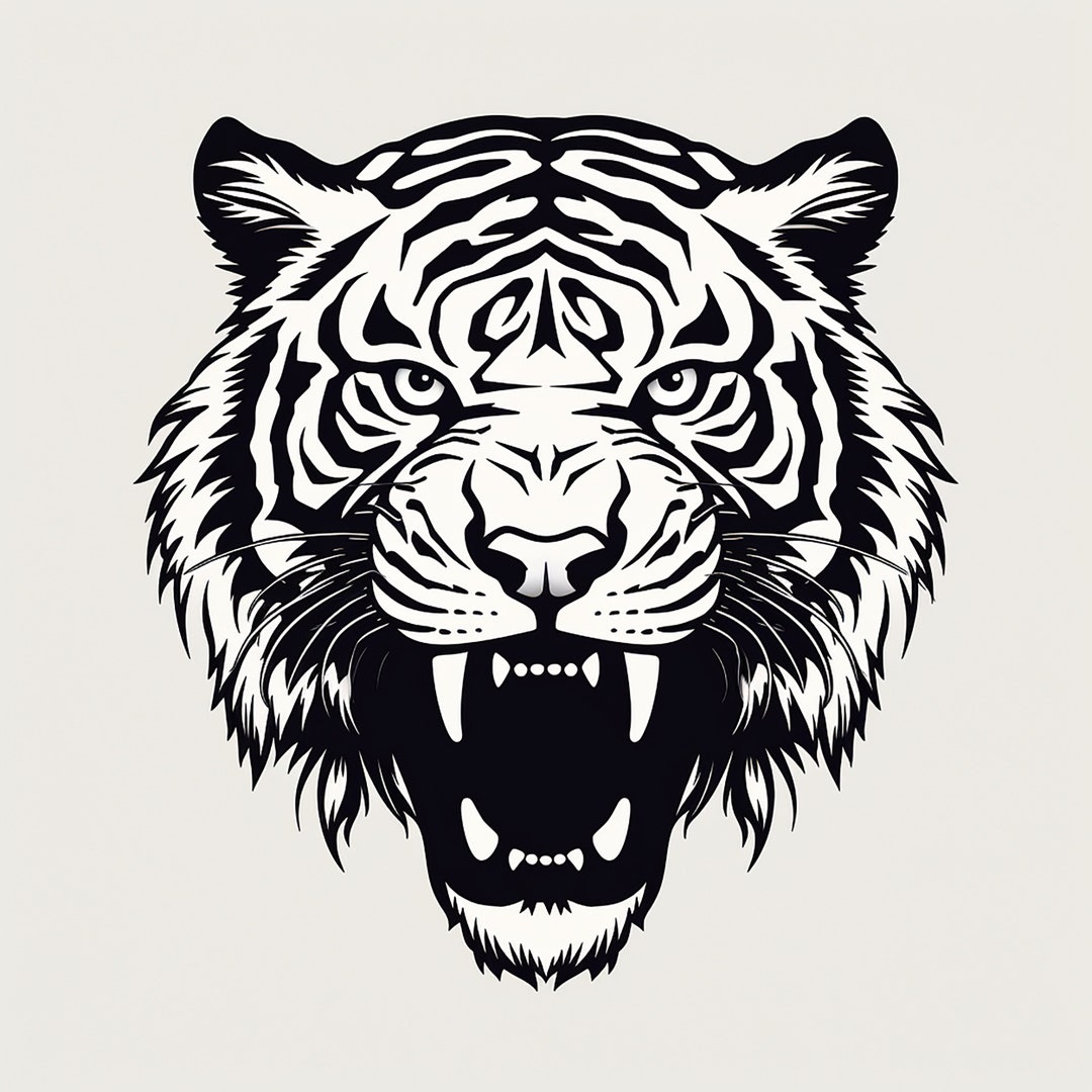Growling Tiger Clip Art Illustration, Printable Wildlife Design for ...