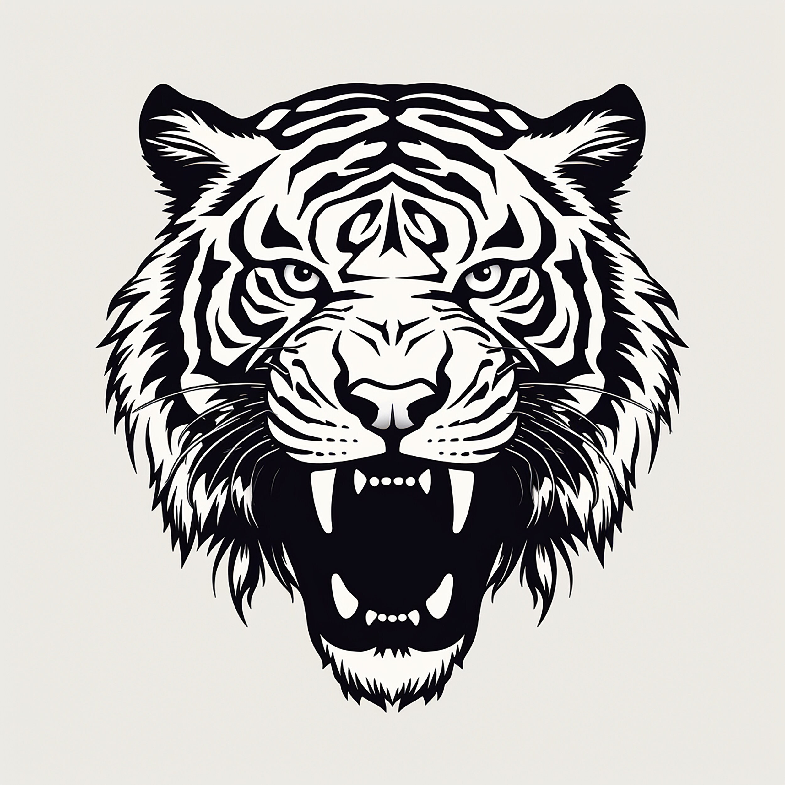 Growling Tiger Illustration: Wildlife Tattoo Stencil, Logo Design (PNG ...
