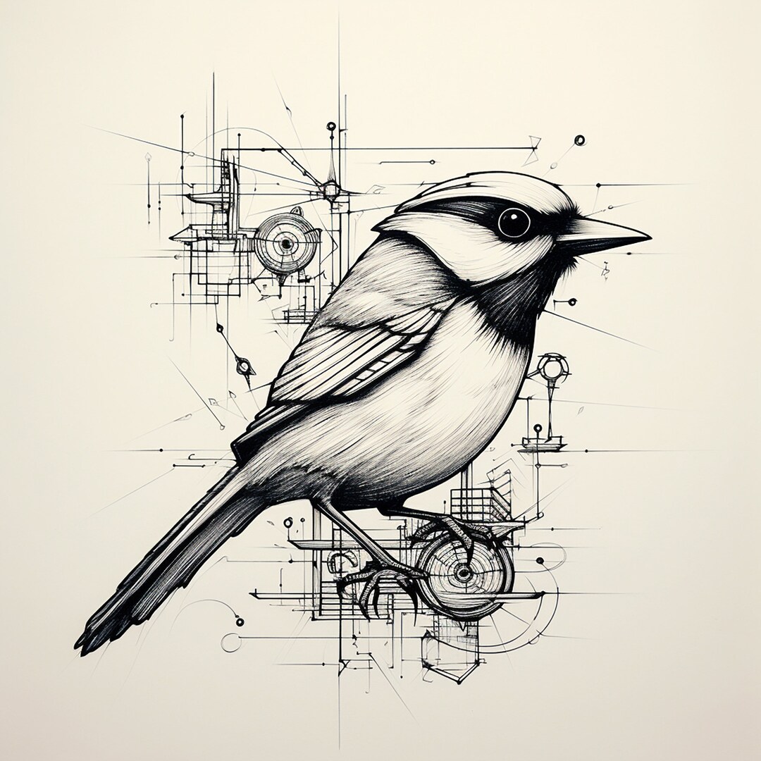 Fine Line Bird Portrait: Geometric Abstract Wildlife Illustration ...