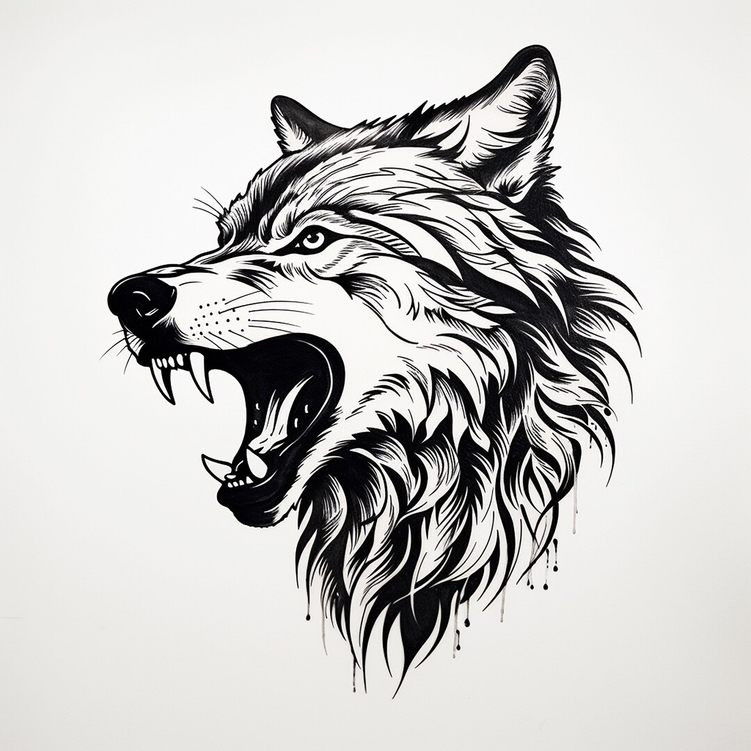 Wolf Black Line Decal, Pintable Wolf Instant Download for Sticker ...